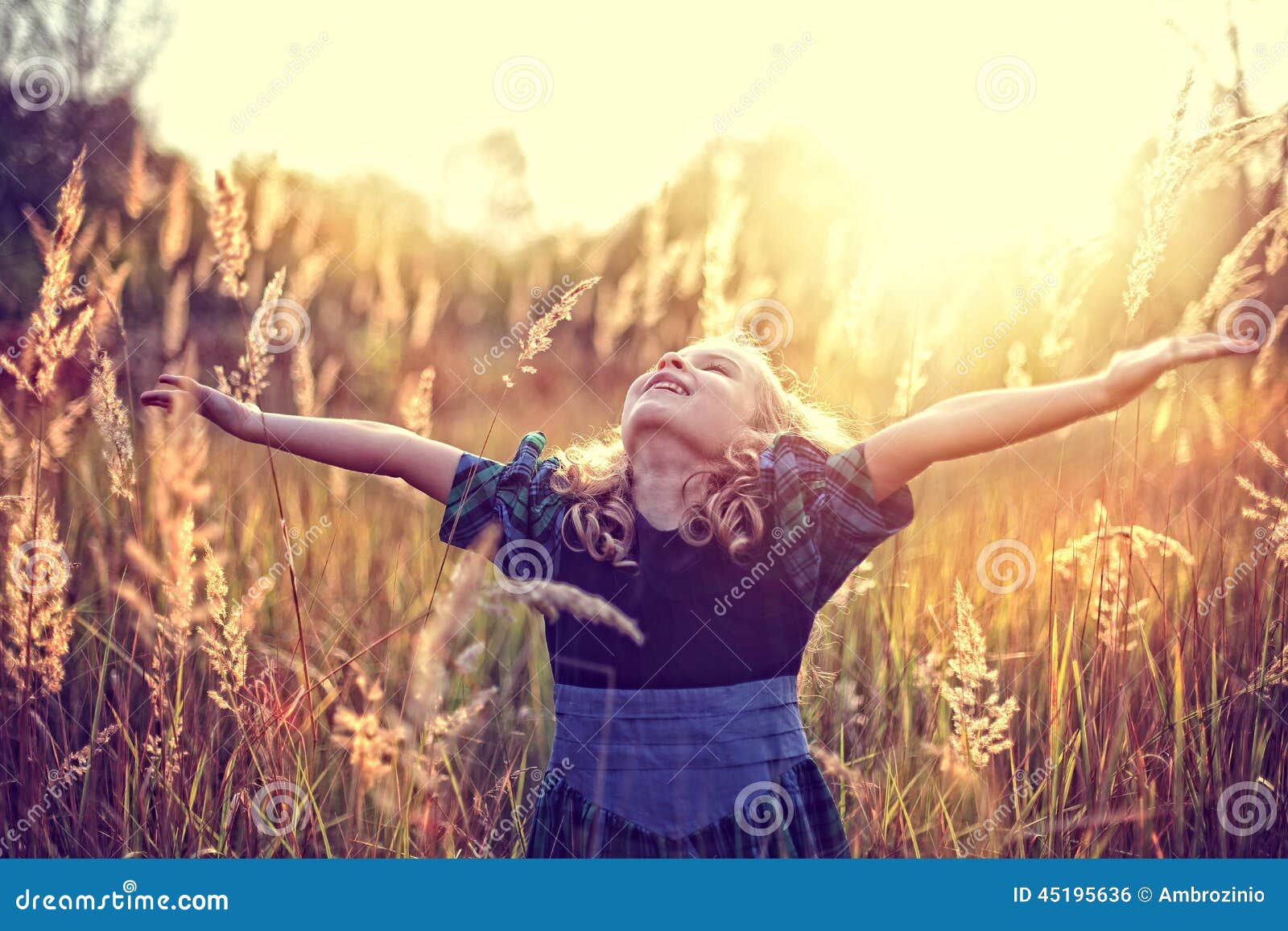 Carefree Childhood. Happy Kid On Summer Field. Happy Children Having ...