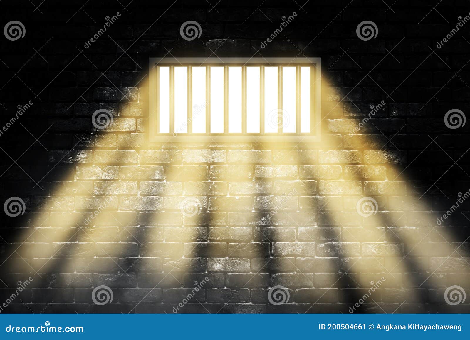 Prison Inside Interior with Sunlight Lighting through Window on Black ...