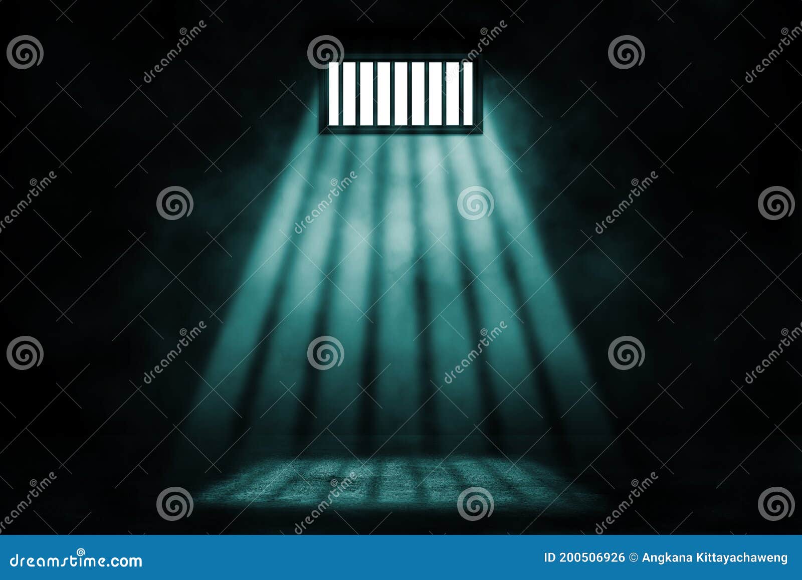 Prison Inside Interior with Sunlight Lighting through Window in Dark ...