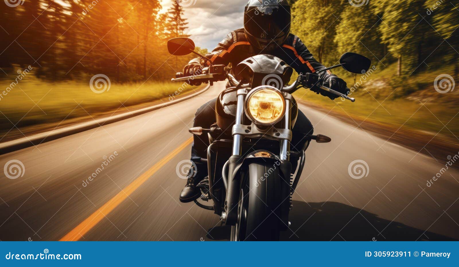 The Freedom of Driving Along an Asphalt Road on Two Wheels Stock ...