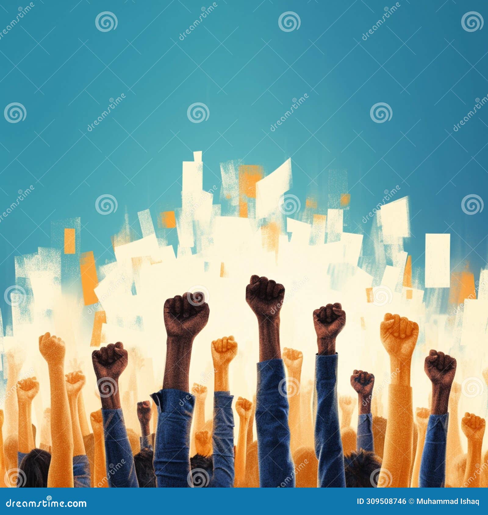 Freedom Expression Raised Hands Against an Abstract Backdrop for Rights ...