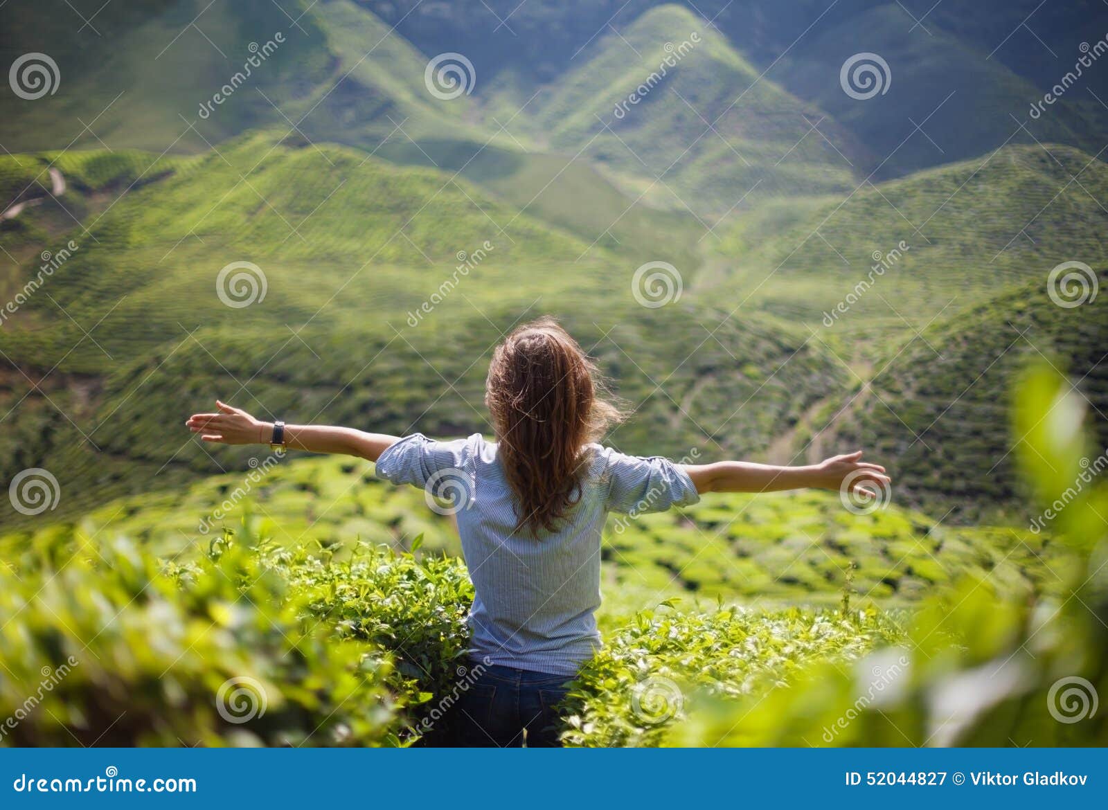Freedom girl in mountains stock image. Image of leisure - 52044827