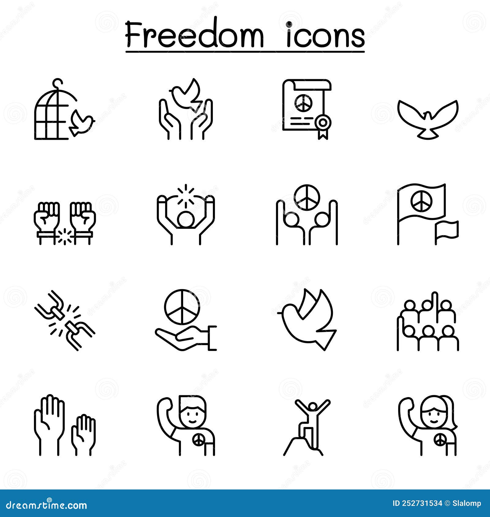 Freedom Icon Set in Thin Line Stlye Stock Vector - Illustration of ...