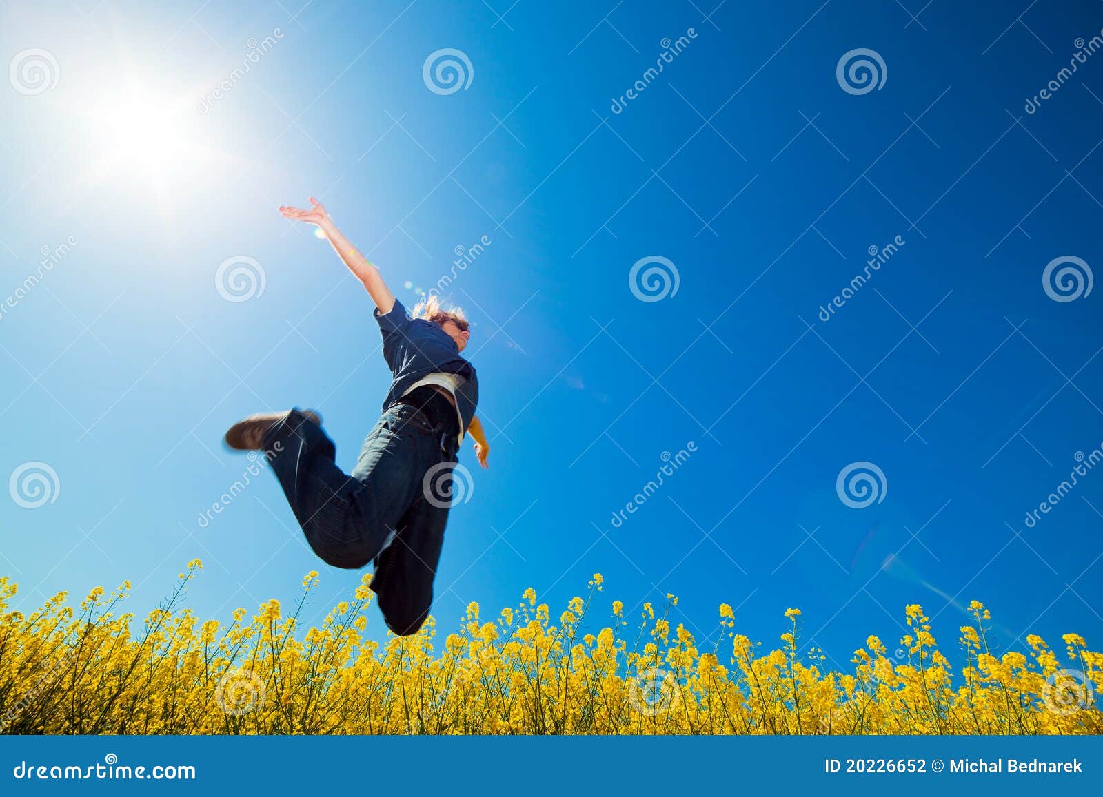Freedom jump on the field stock photo. Image of horizon - 20226652