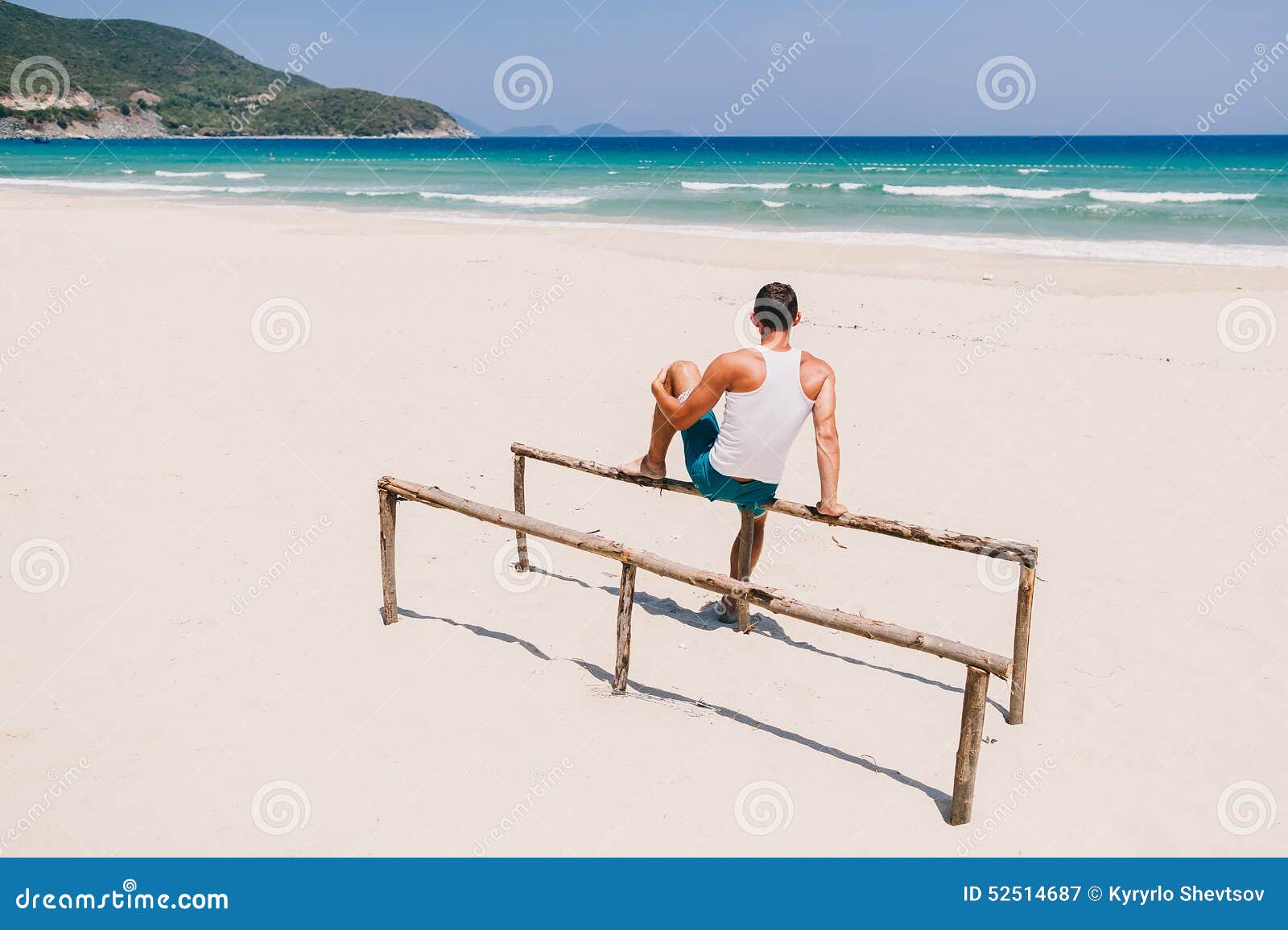 Freedom Man on the Beach Back View Stock Image - Image of athlete, push ...