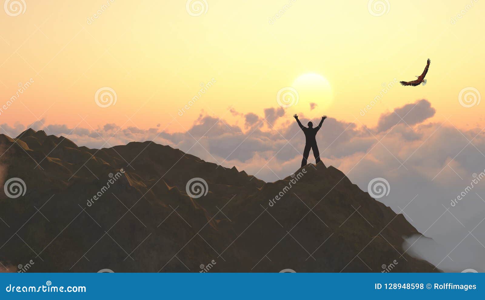 Freedom - Man on a Mountain Peak Stock Photo - Image of likenesses ...