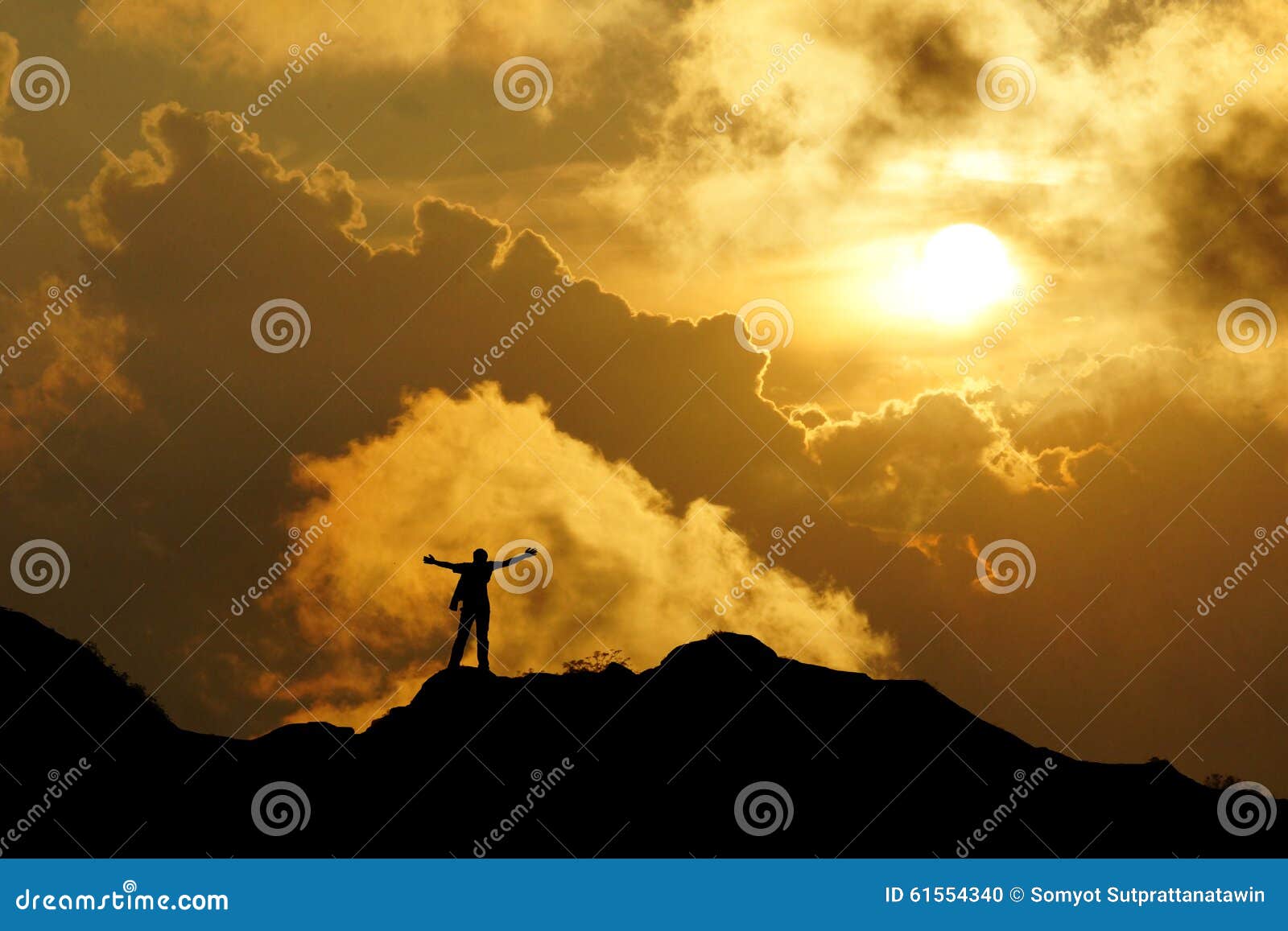 Freedom man in sunset stock photo. Image of background - 61554340