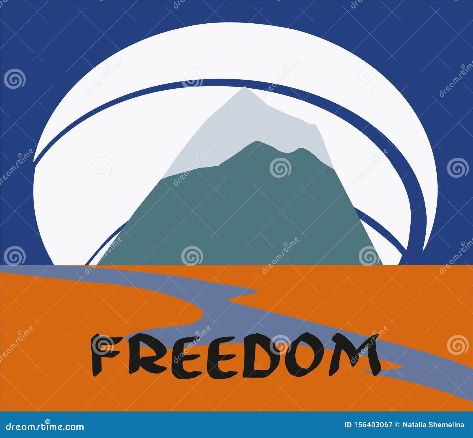 The Freedom, Mountain Landscape with a River Stock Illustration ...