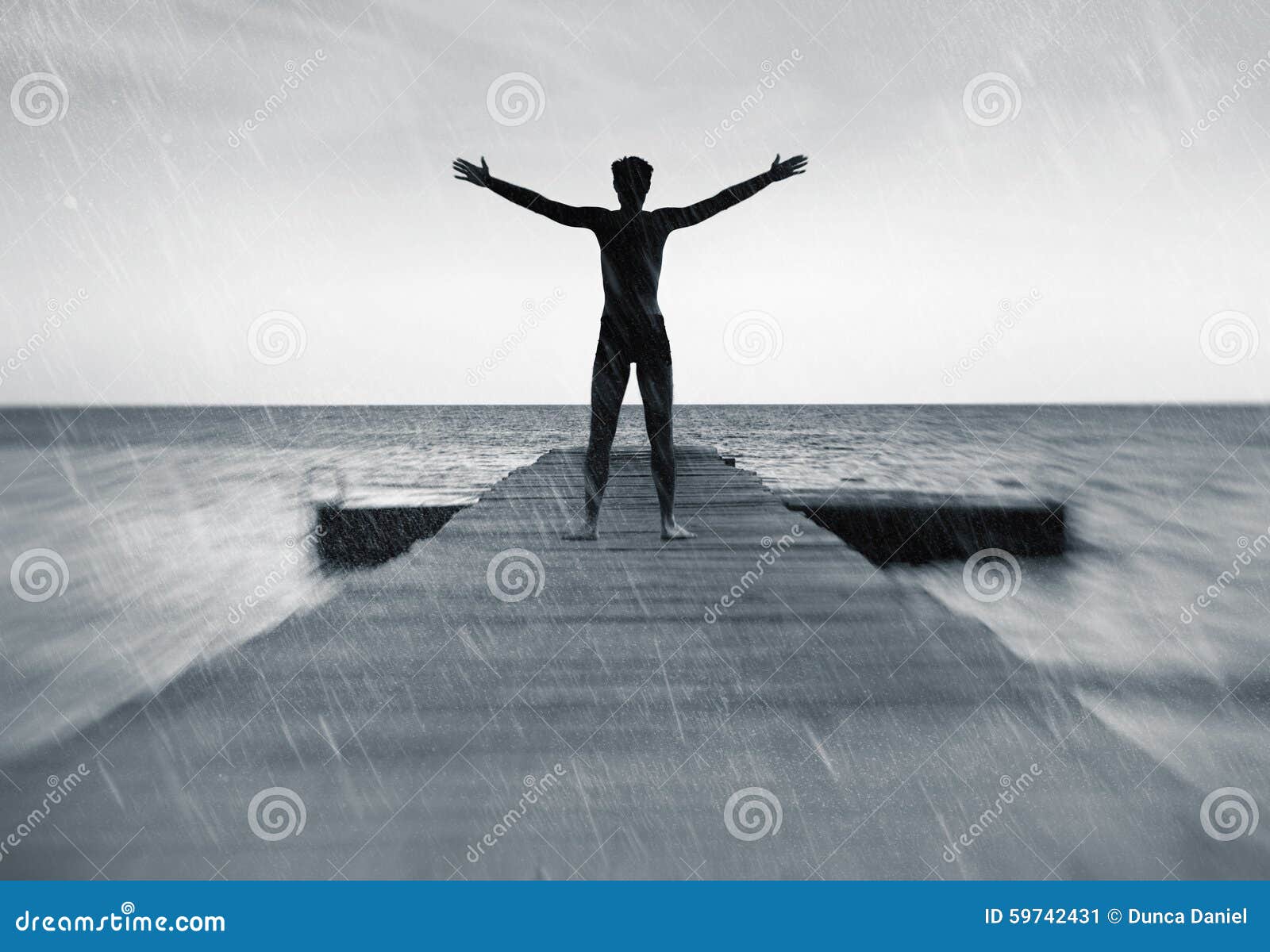 Freedom in Nature Concept - Free Man in the Rain Stock Image - Image of ...