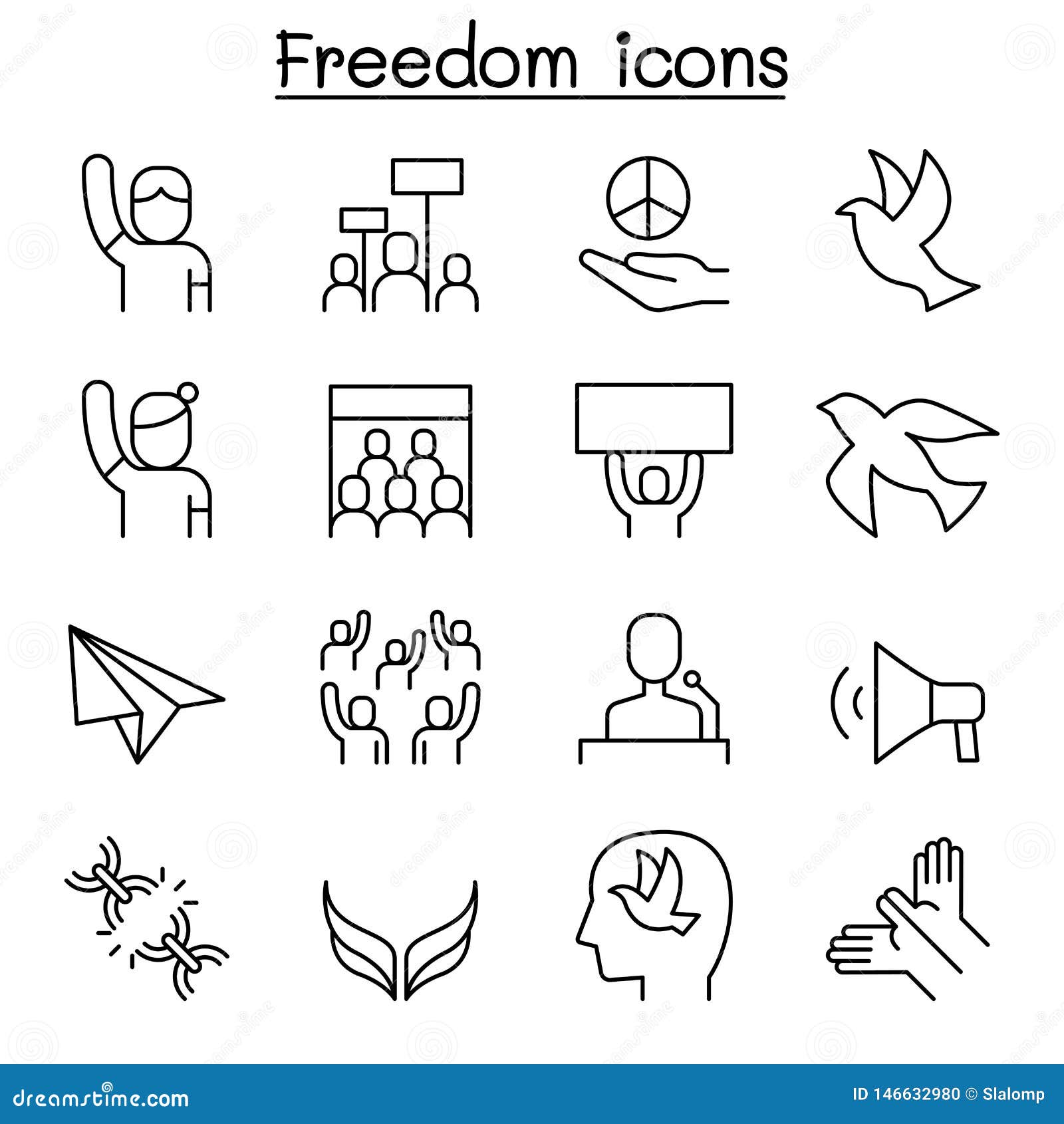 Freedom, Peace, Protest, Demonstration Icon Set in Thin Line Style ...