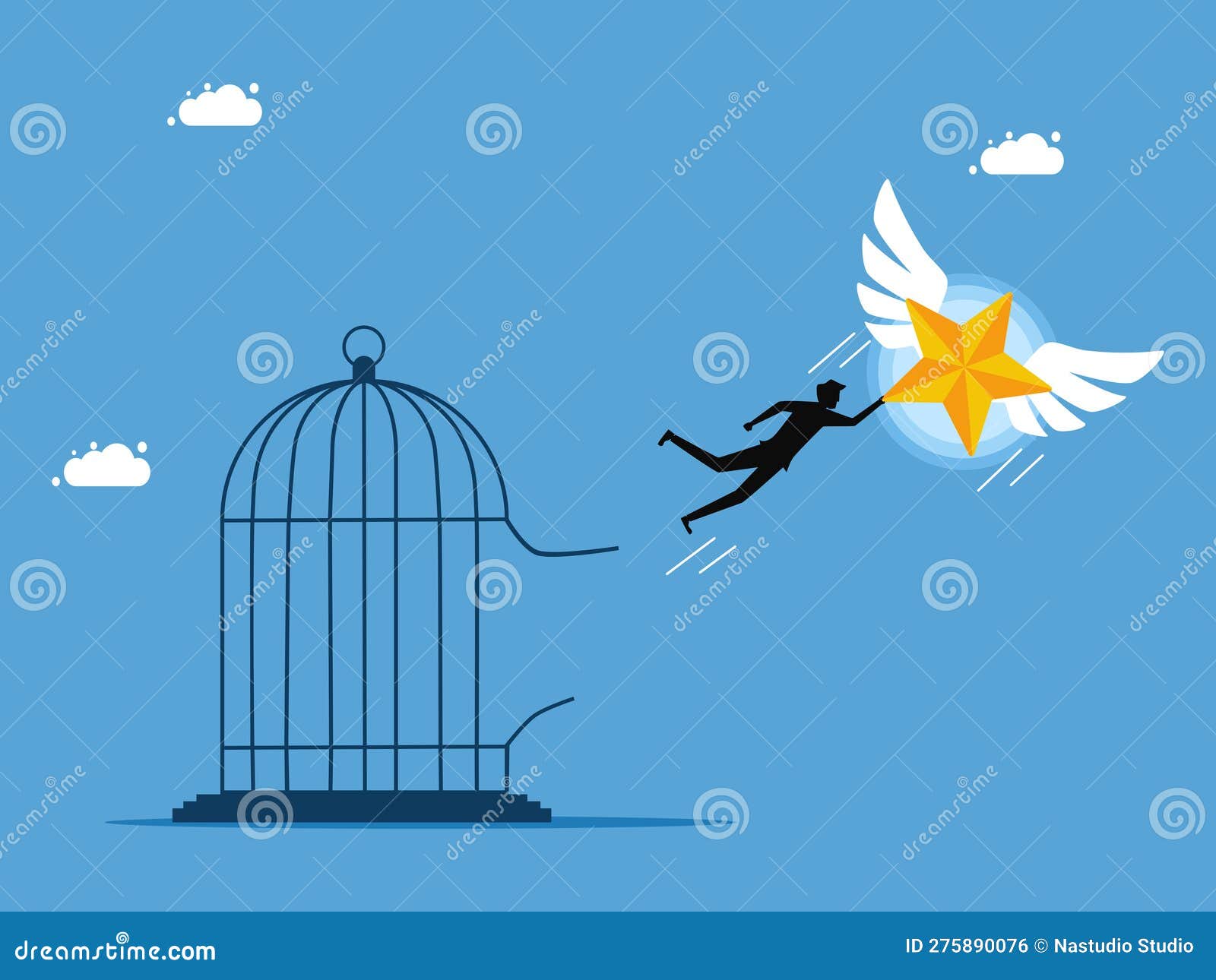 Freedom and Success. Man Escapes from Prison with Star Stock Vector ...