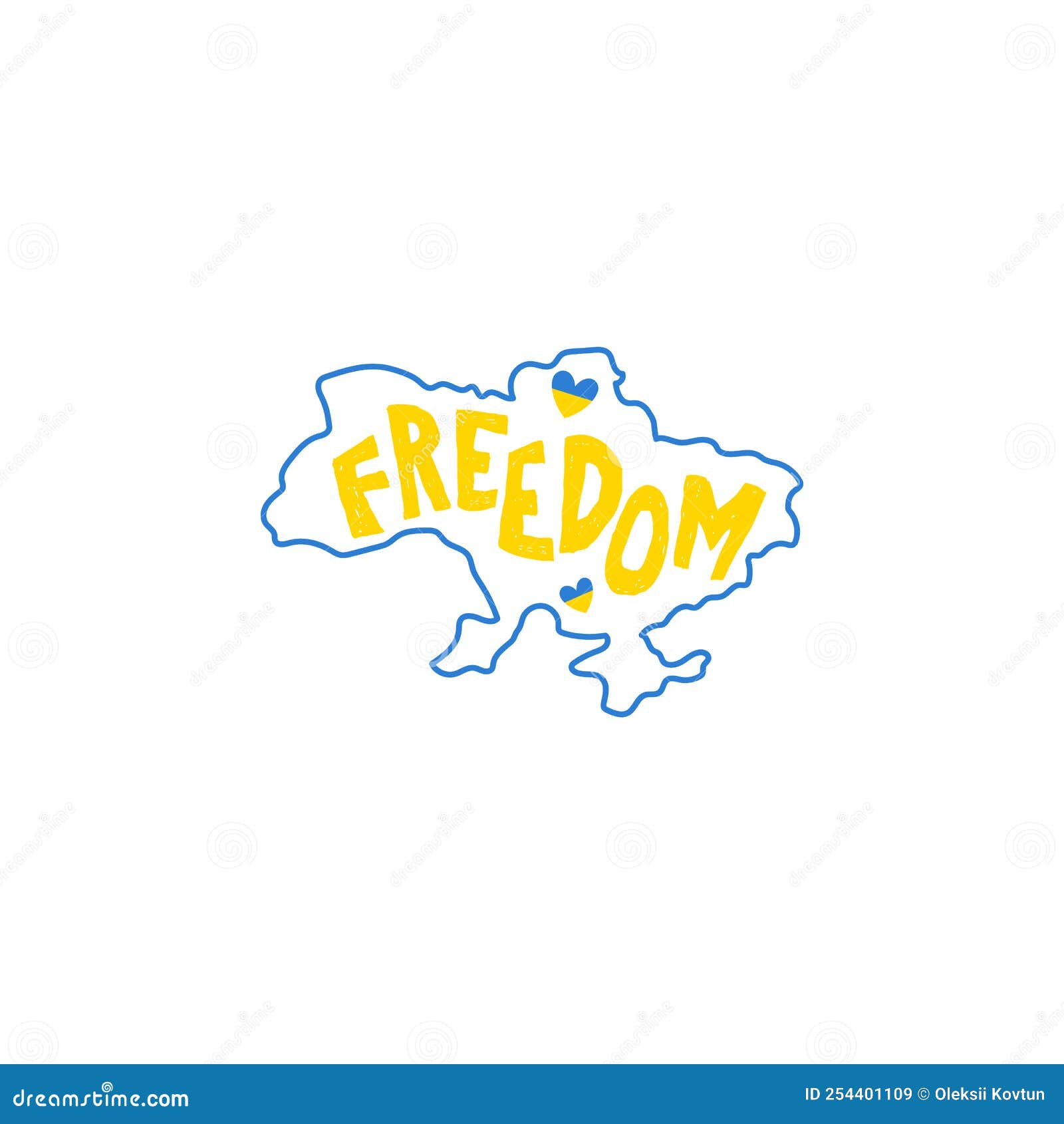 Freedom. Support Ukraine. Line Sketch. Ukraine Map.Vector Stock Vector ...