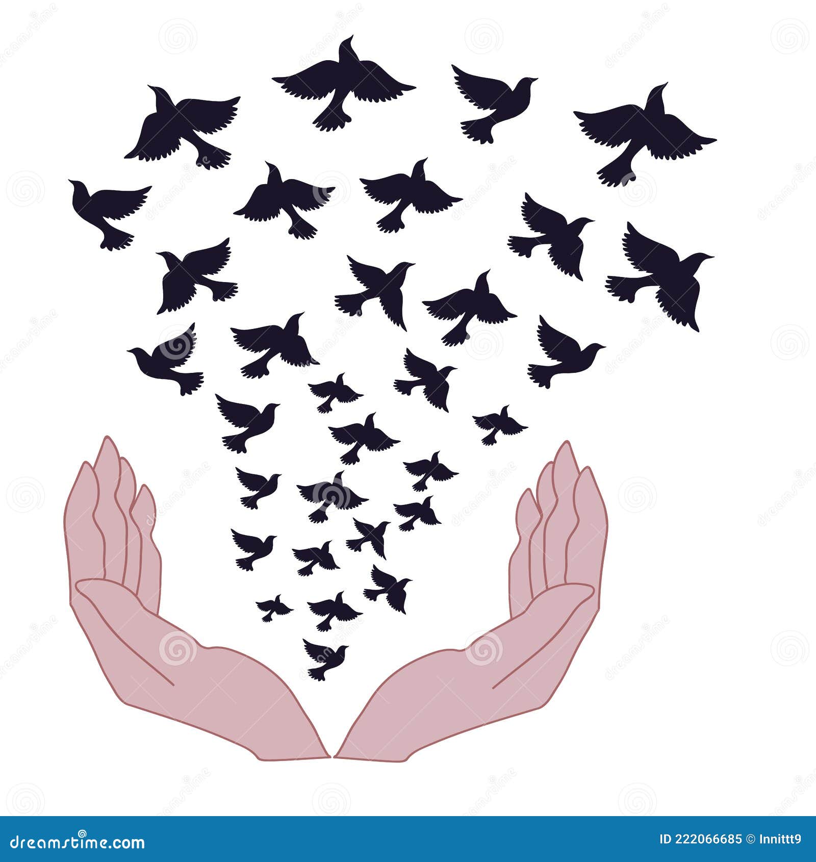Freedom Symbol. Free Flight. Hands Release The Dove Of Peace. Cartoon ...