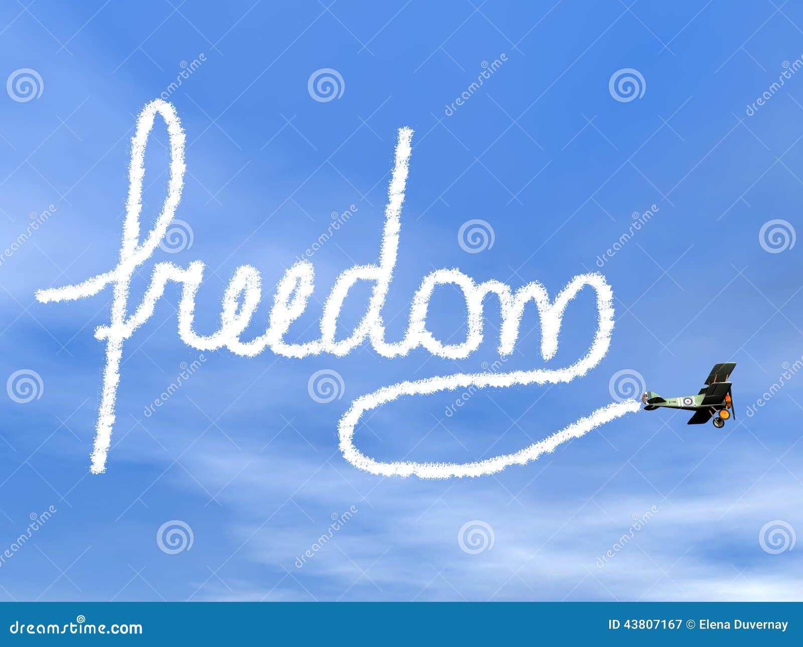 Freedom Text from Biplan Smoke - 3D Render Stock Illustration ...