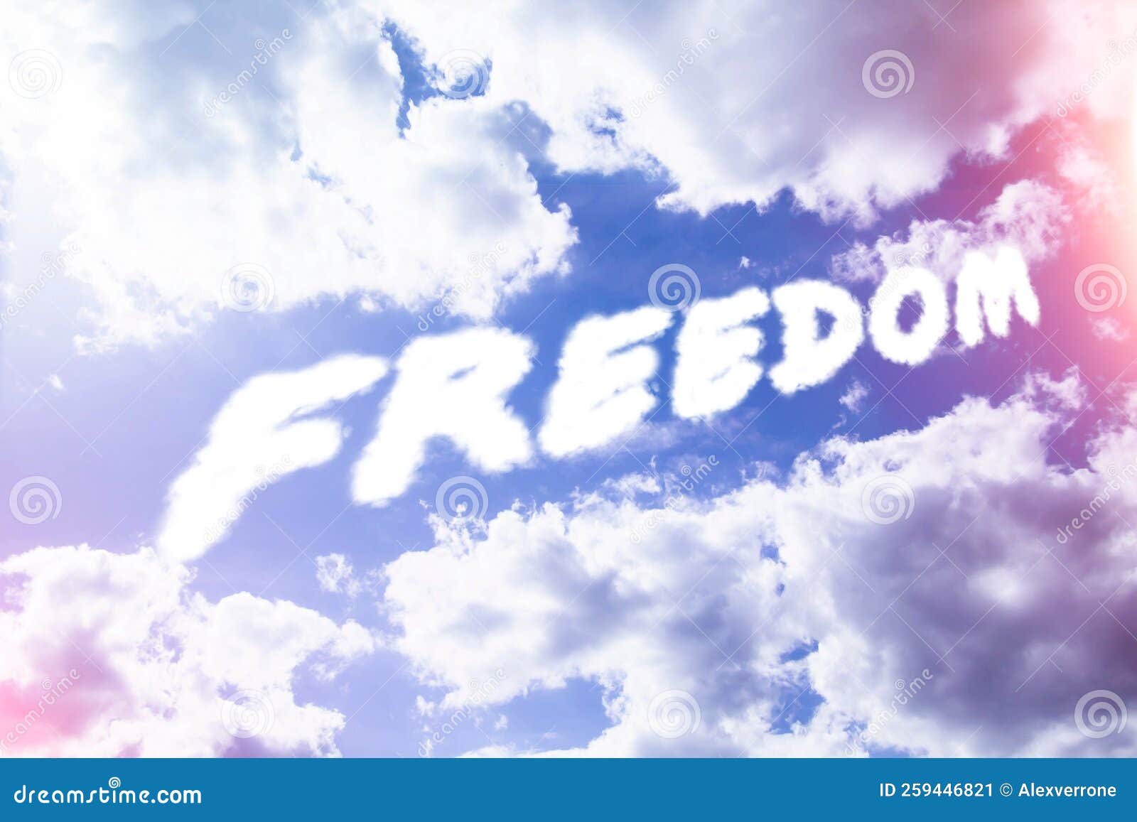 Freedom. Text from Clouds in Sky in Bright Sunlight Stock Image - Image ...