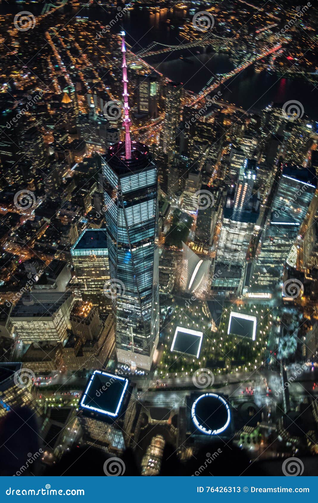 Freedom Tower by night editorial stock photo. Image of helico - 76426313