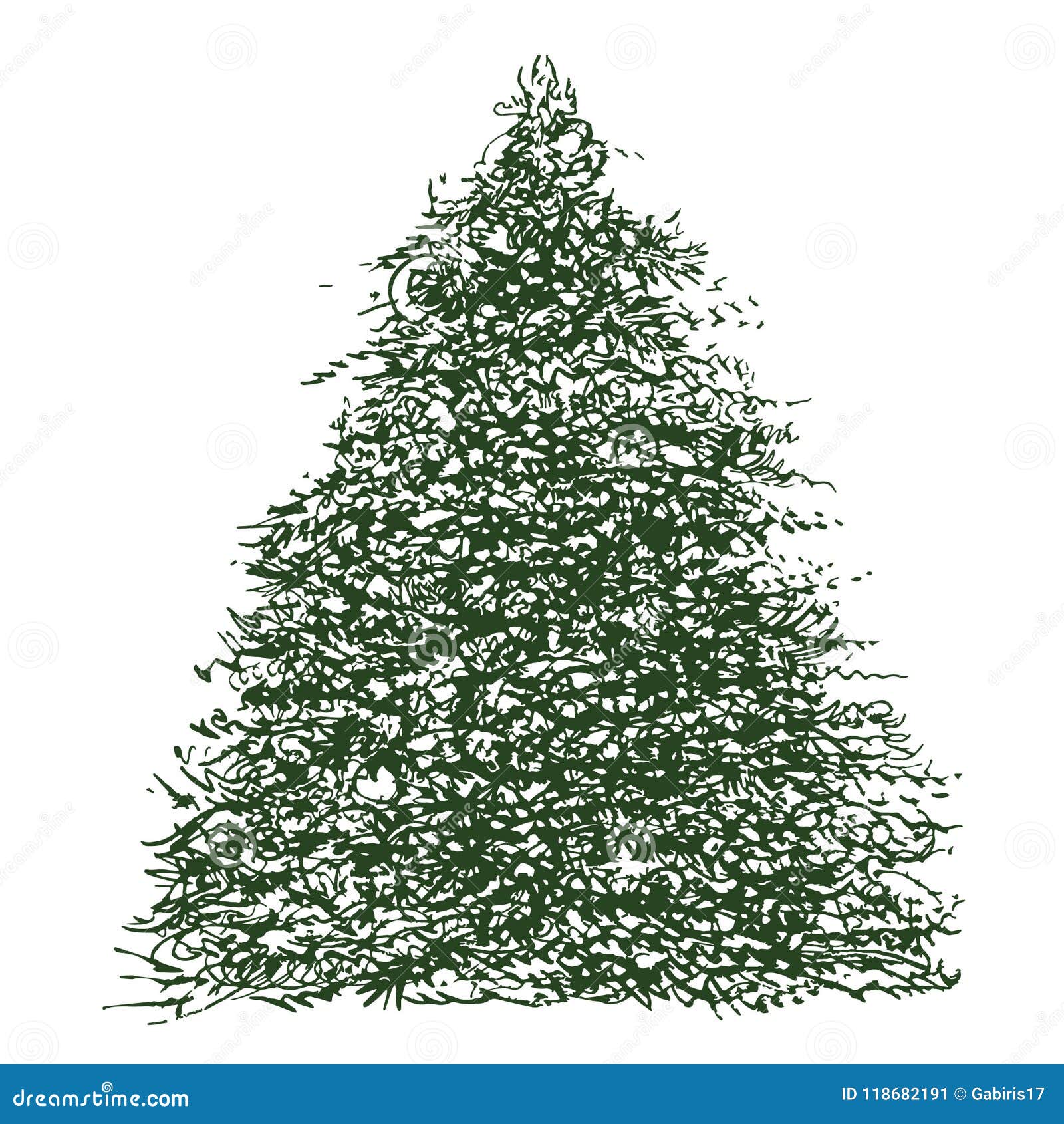 Freehand Brush Artwork Based Fir Tree Illustration Stock Vector ...