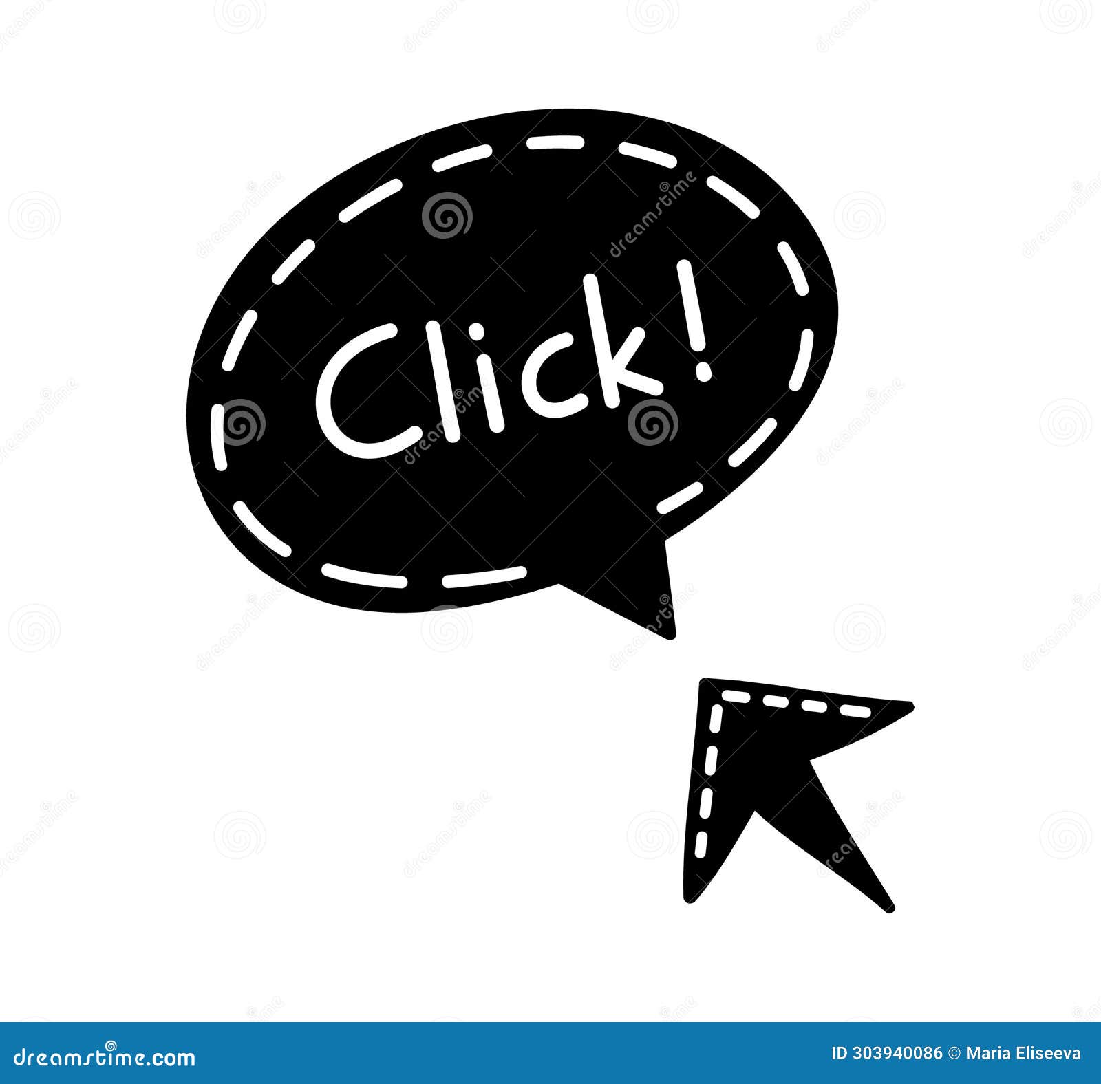 Doodle Click Button. Mouse Cursor with Text for Website or Computer Application, Hand Drawn ...