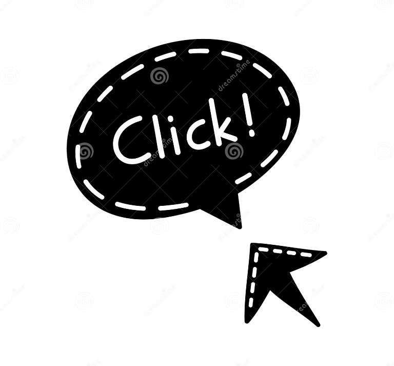 Doodle Click Button. Mouse Cursor with Text for Website or Computer ...