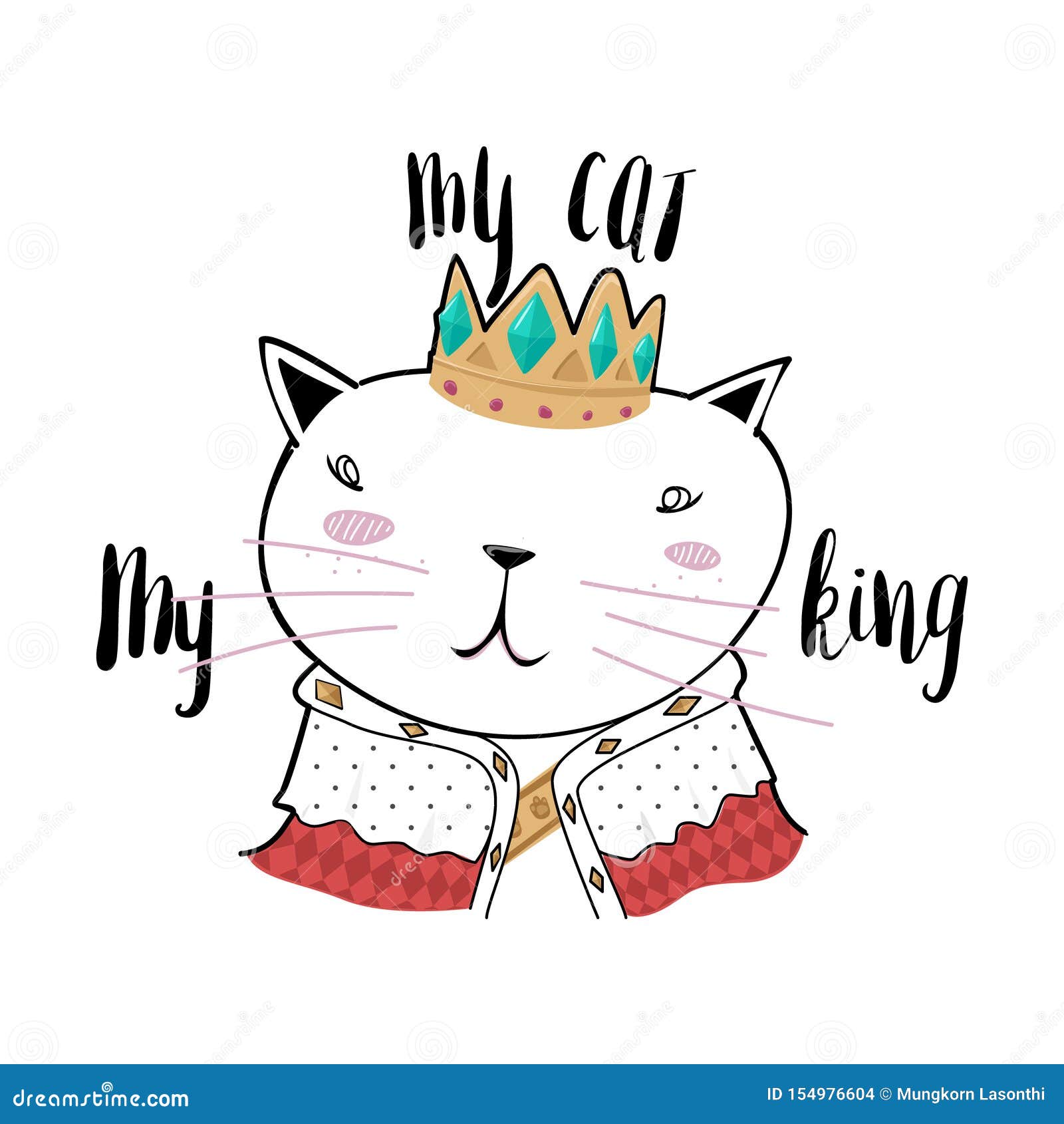 Freehand and Cute Cartoon. King of Cat Stock Vector - Illustration of ...