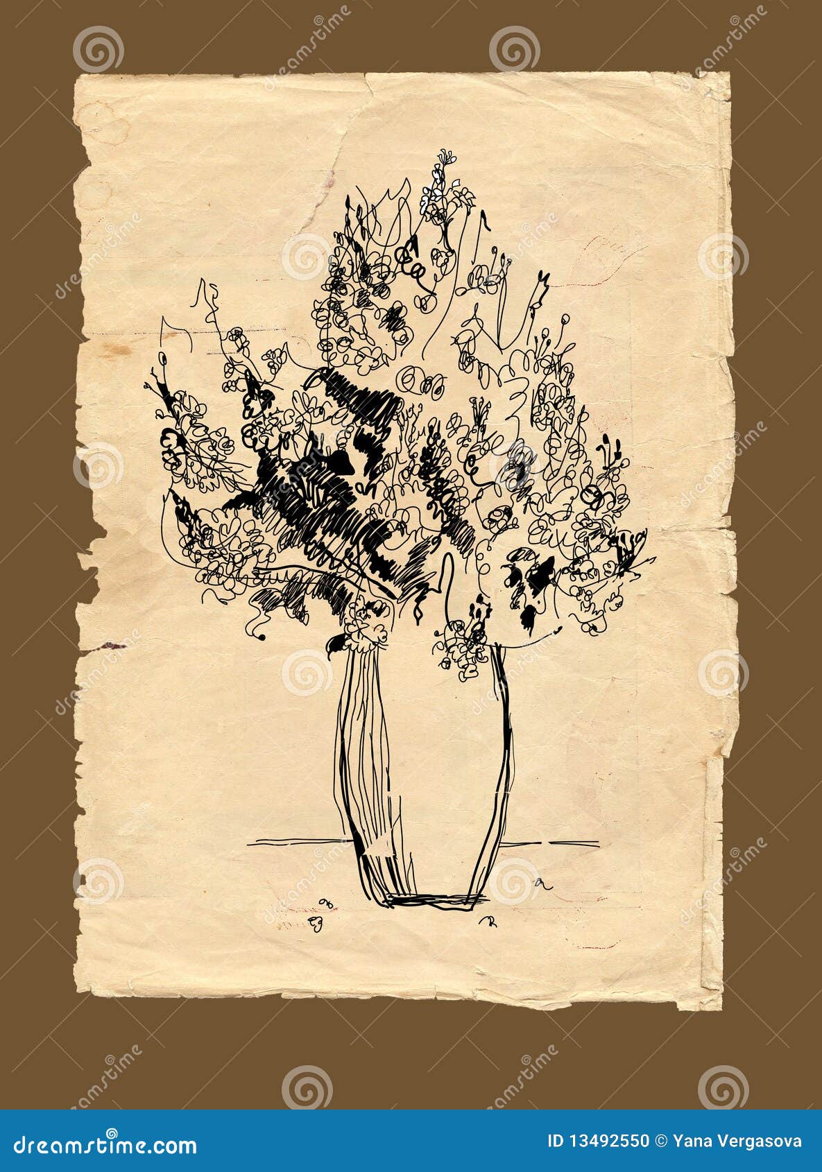 Freehand Drawing Bouquet On Old Paper Stock Photography | CartoonDealer ...