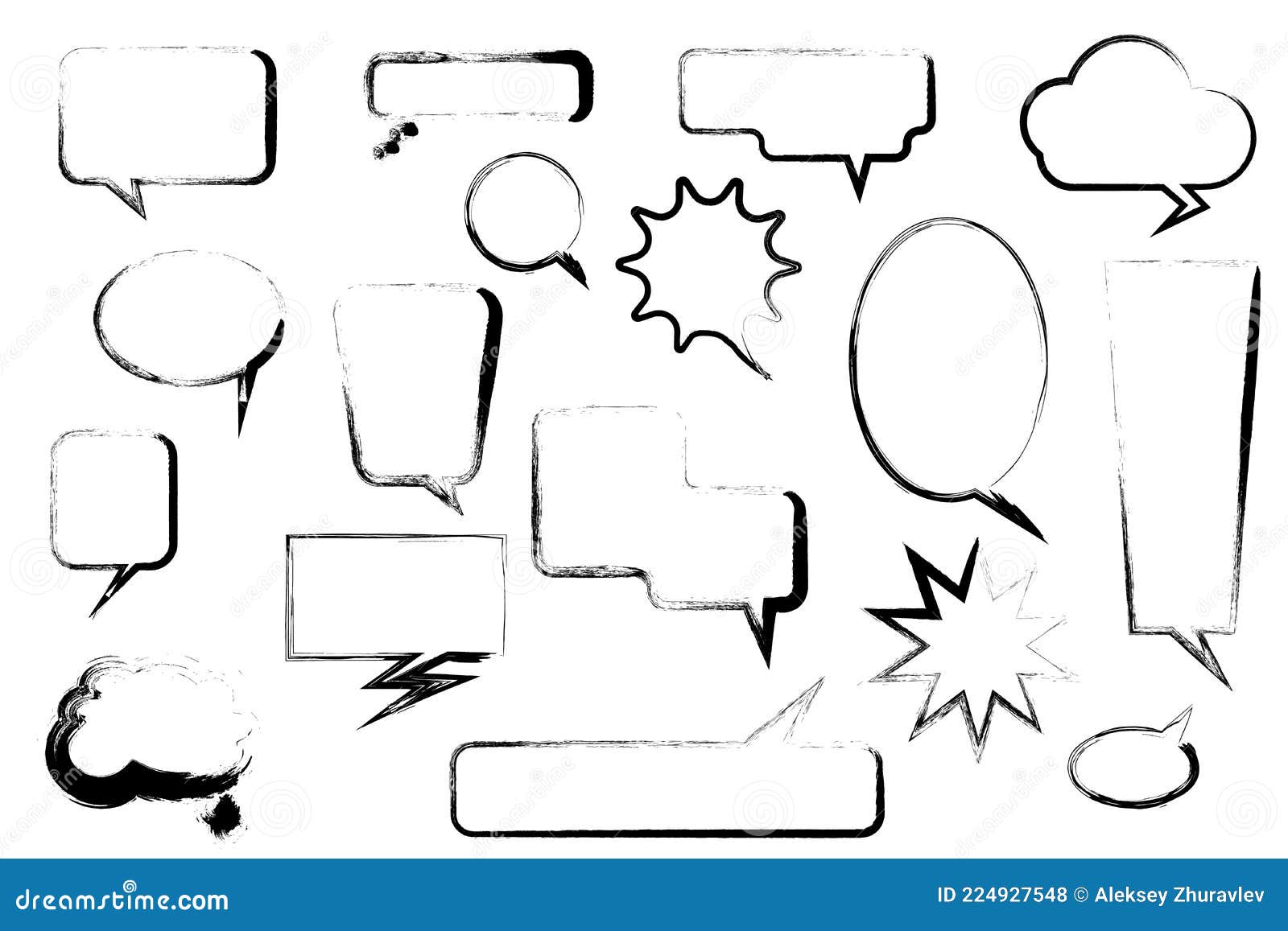 Freehand Drawing Bubble Speech Items. Pencil Drawing. Isolated On White ...