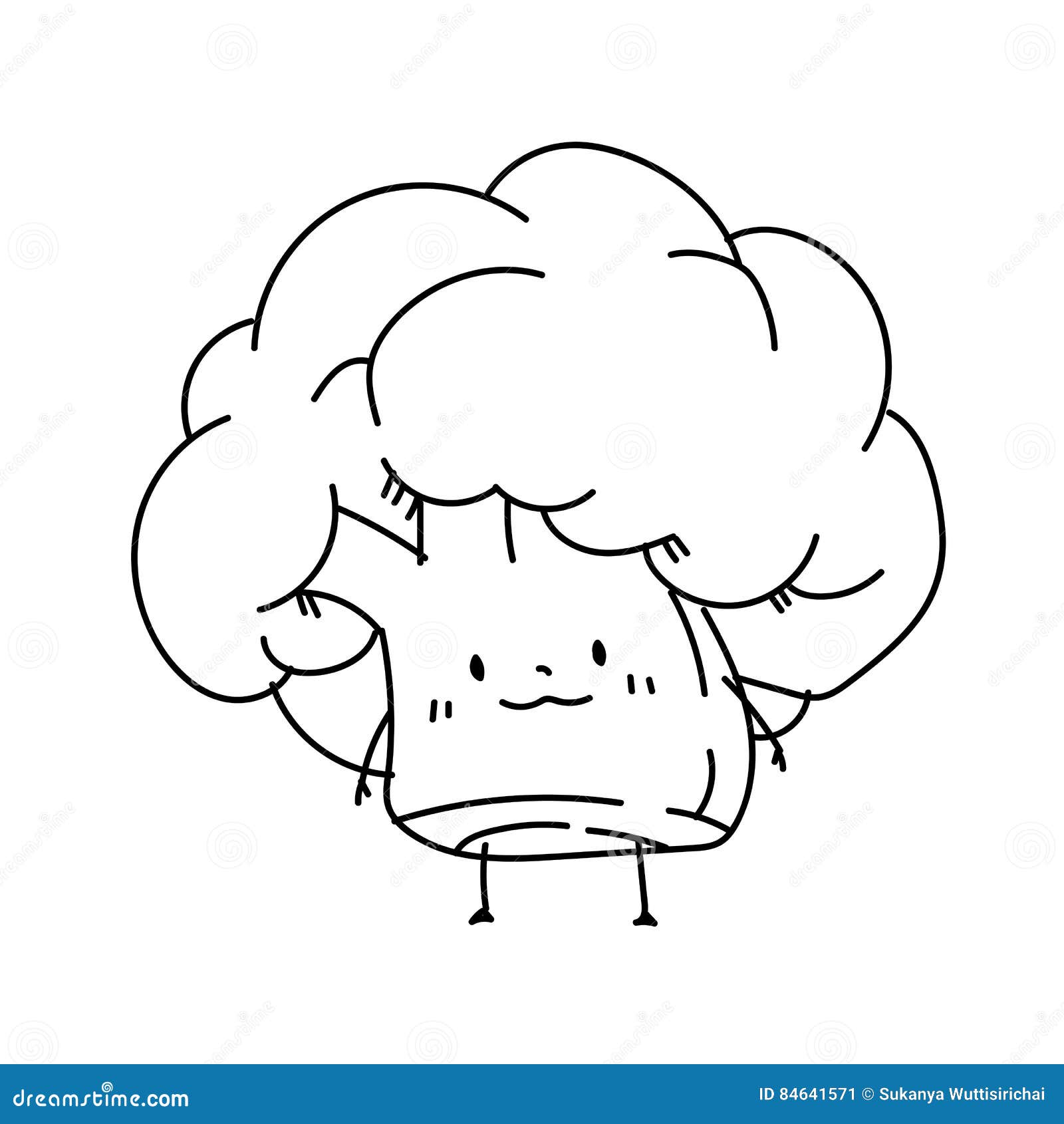 Freehand Drawing Cartoon Character Broccoli. Stock Illustration ...