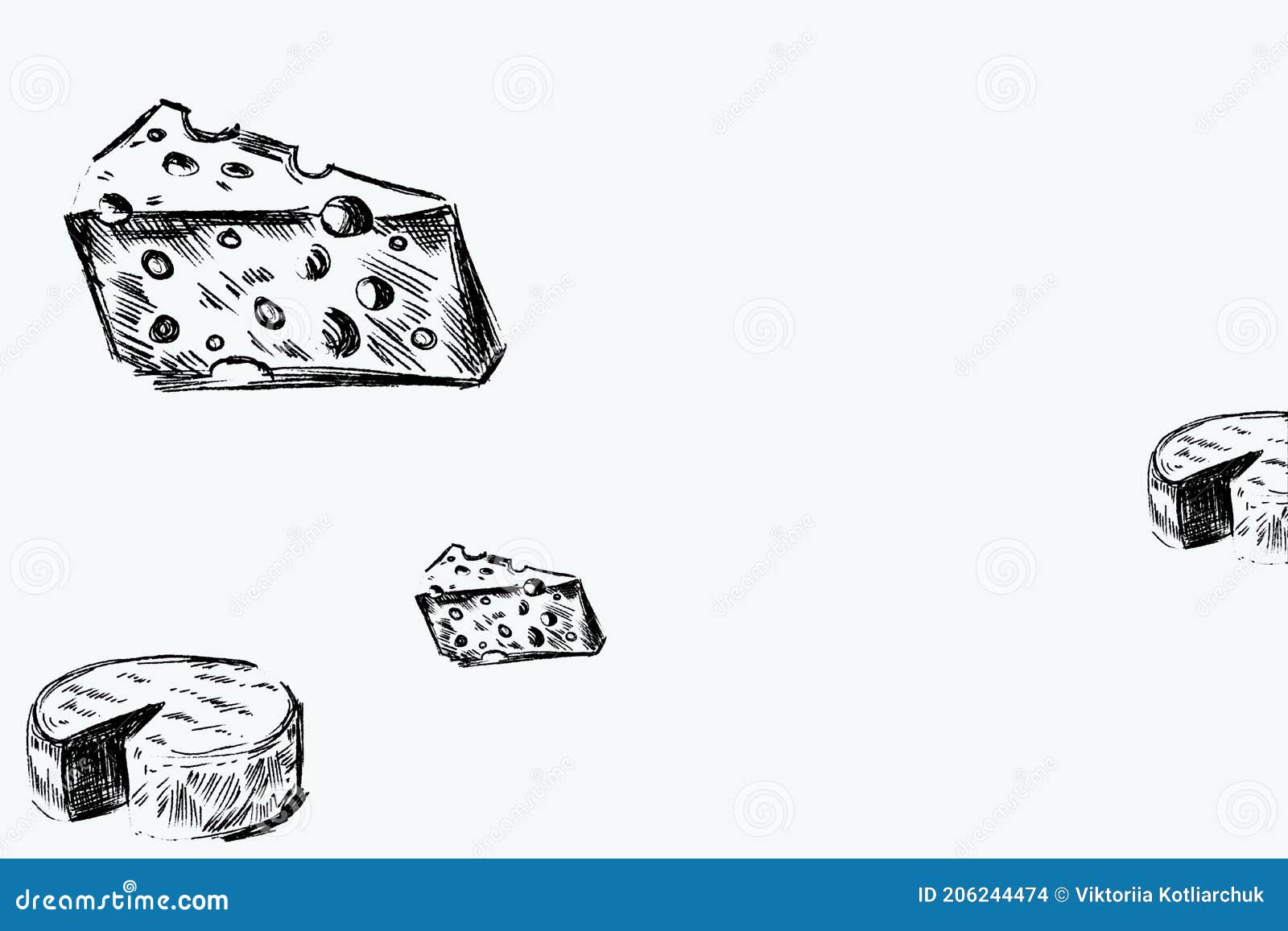 Freehand Drawing Cheese Slices on an Isolated Background with Place for ...