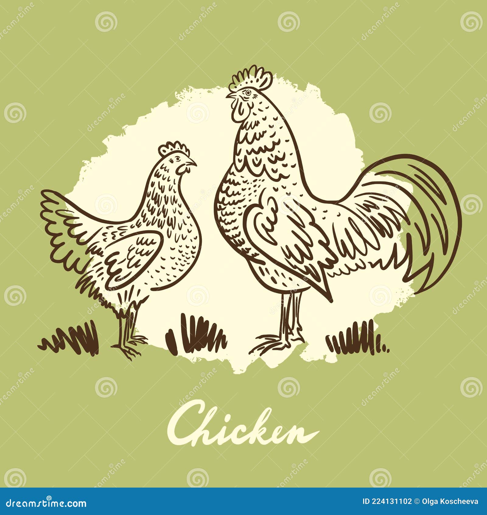 Freehand Drawing of a Hand and a Rooster Stock Vector - Illustration of ...