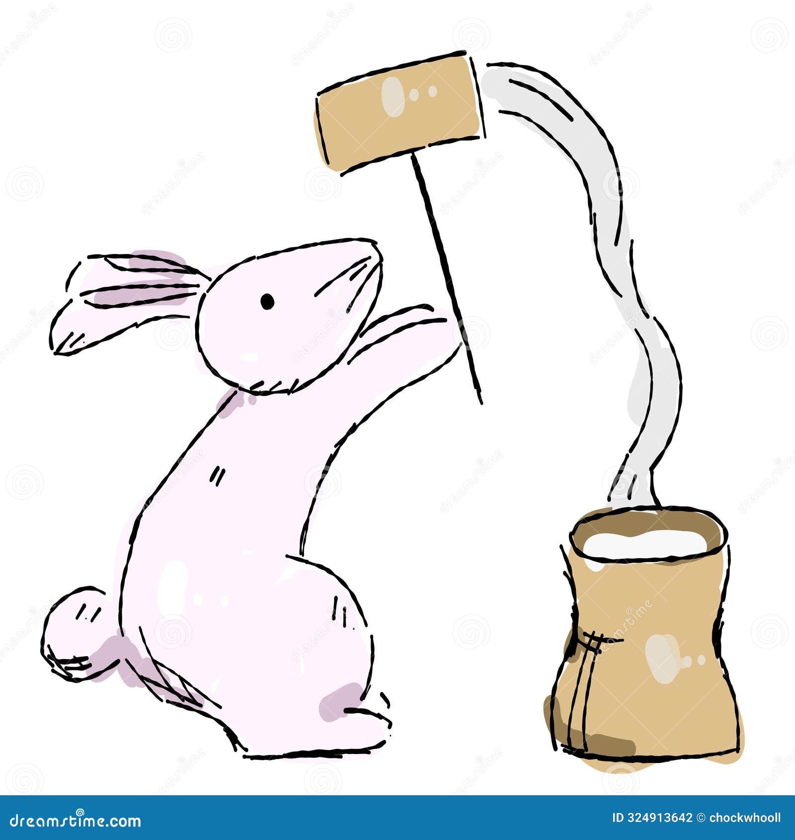 Freehand Drawing Illustration of the Rabbit Making Rice Cake Stock ...
