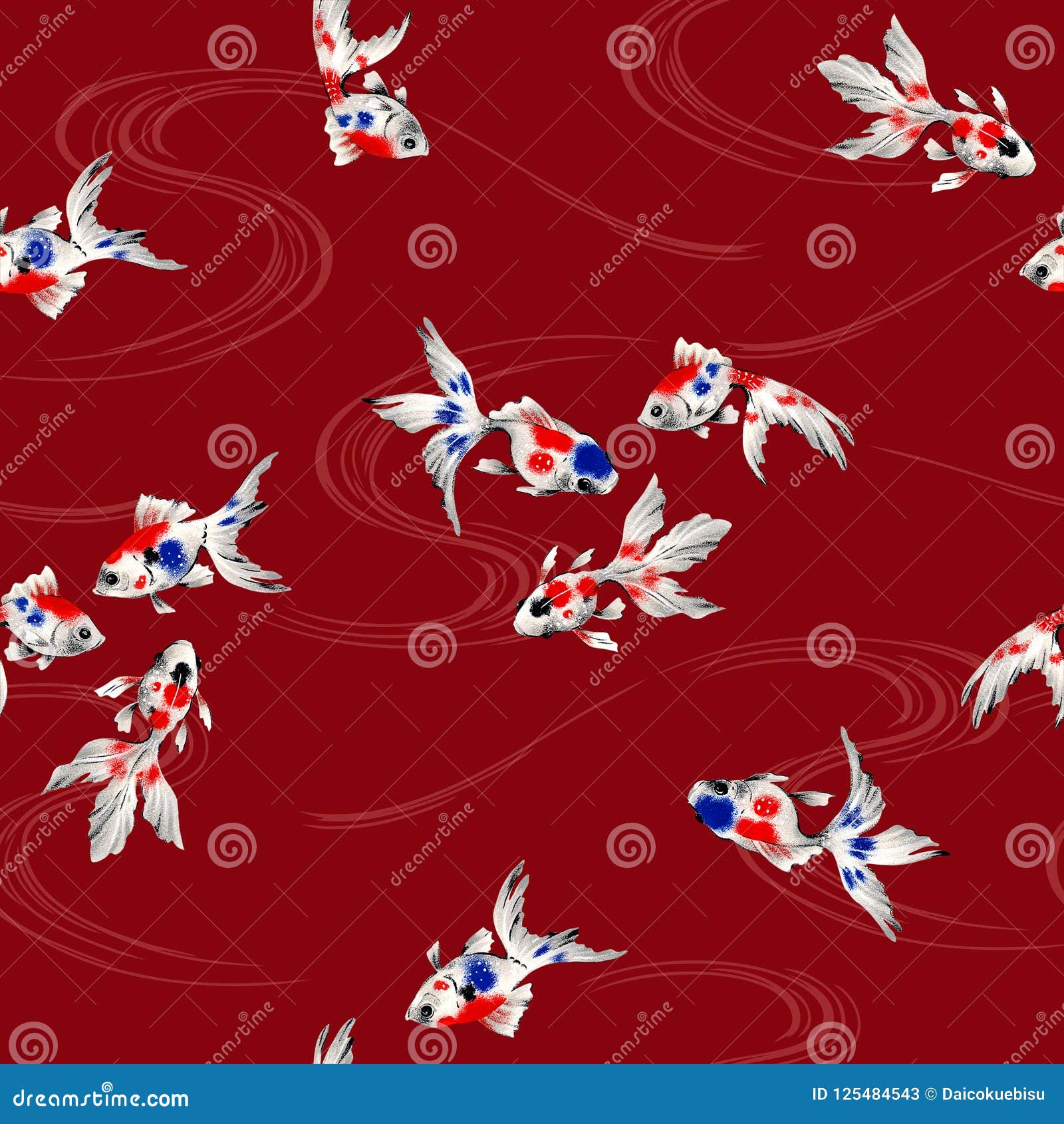 Freehand Drawing, Japanese Style Fish Pattern Stock Illustration ...