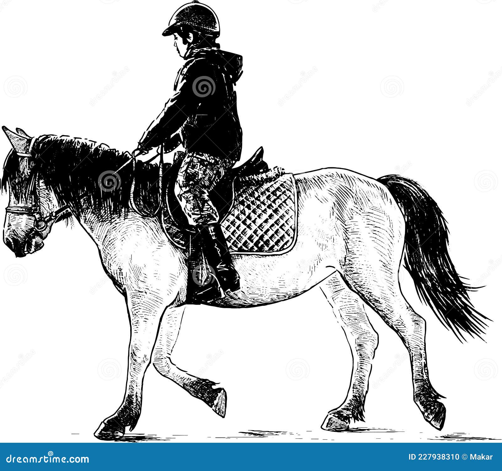Freehand Drawing of Little Boy Horseback Riding Stock Vector ...