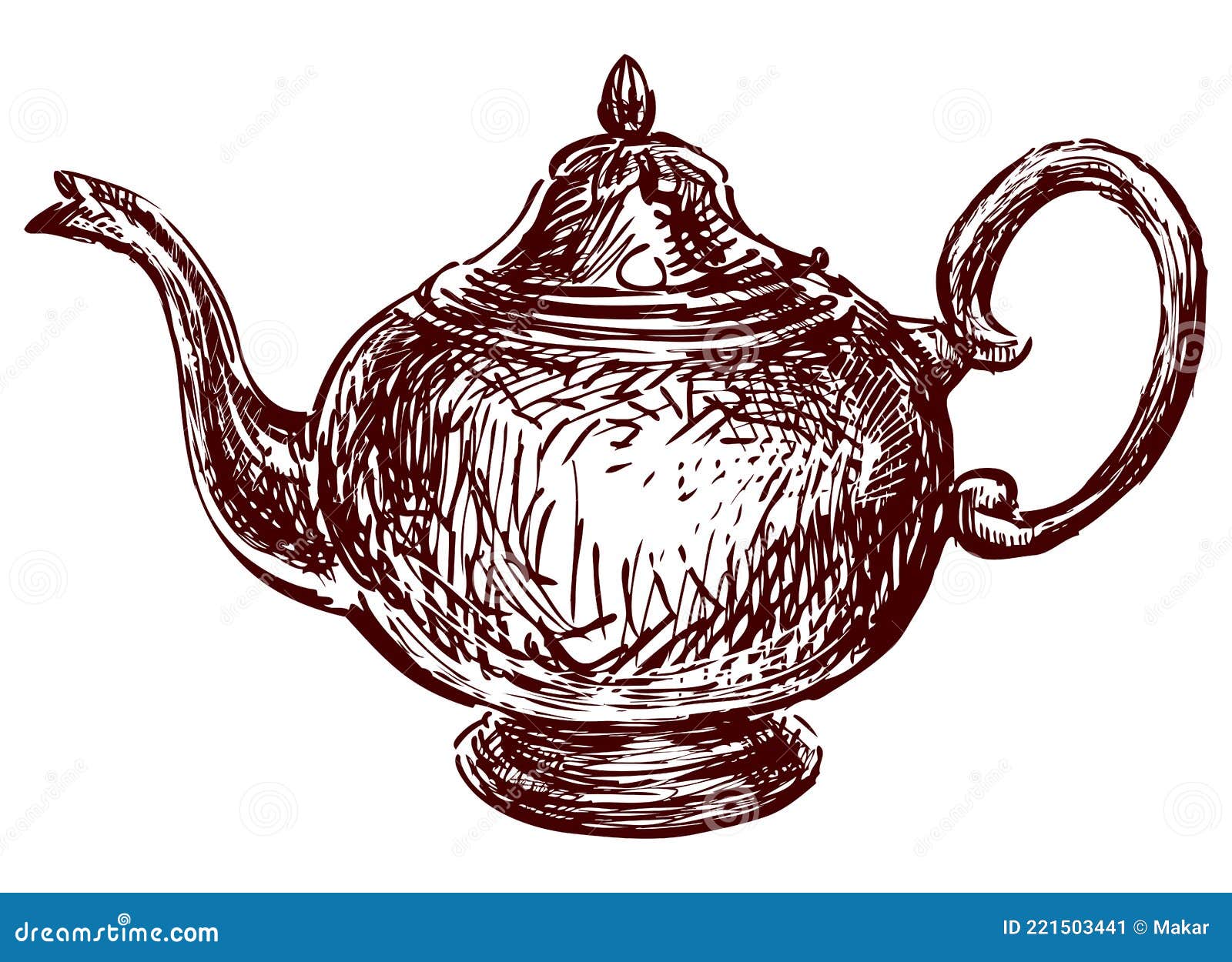 Freehand Drawing of Old Metal Tea Pot Stock Vector - Illustration of ...
