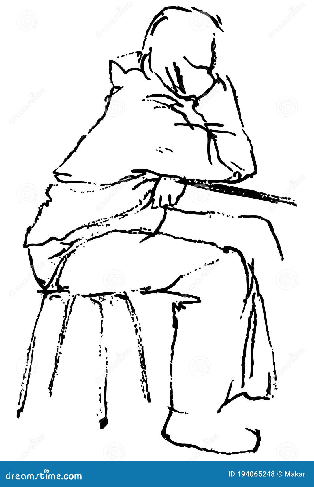 Freehand Drawing of Person Sitting at Table Stock Vector - Illustration ...