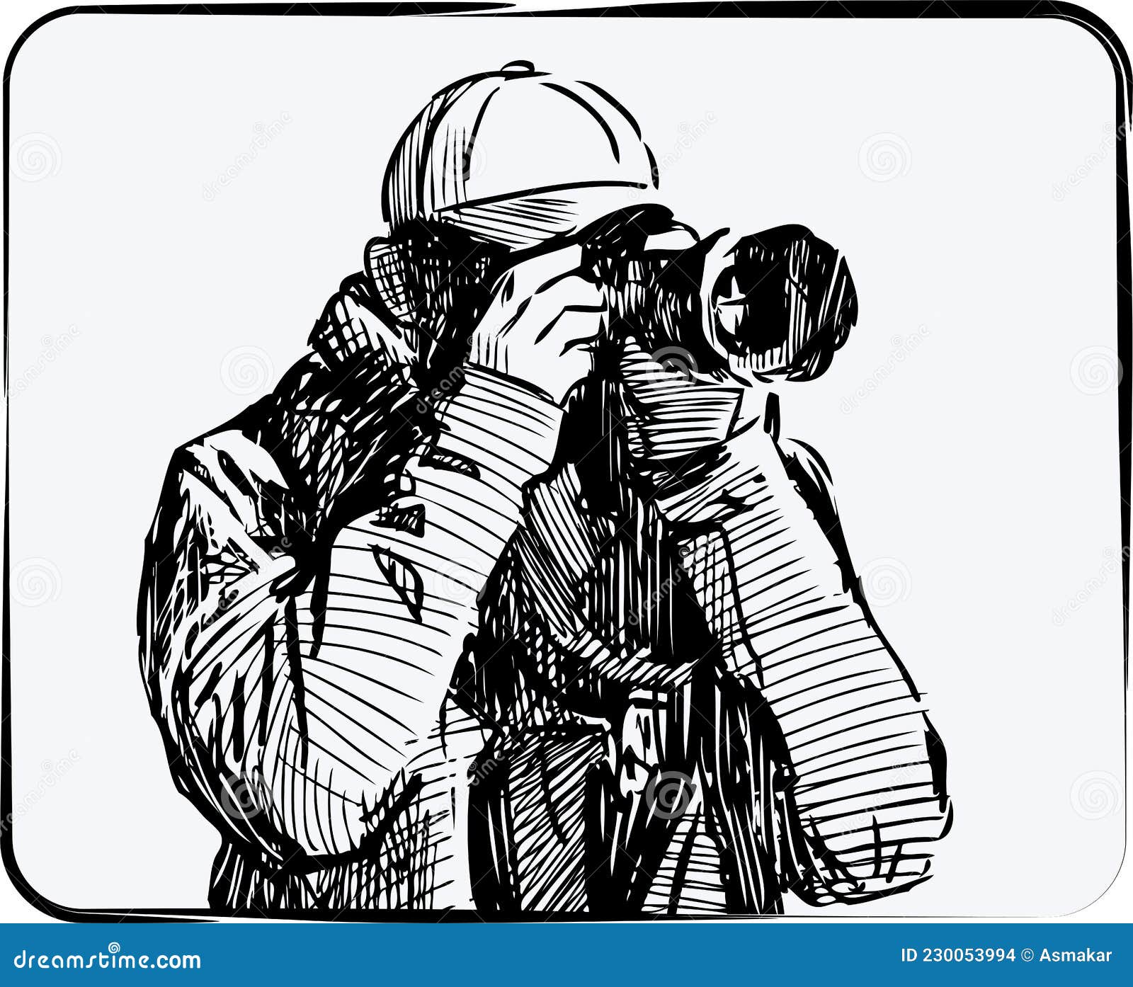 Freehand Drawing of Photographer Shooting on Camera Stock Vector ...