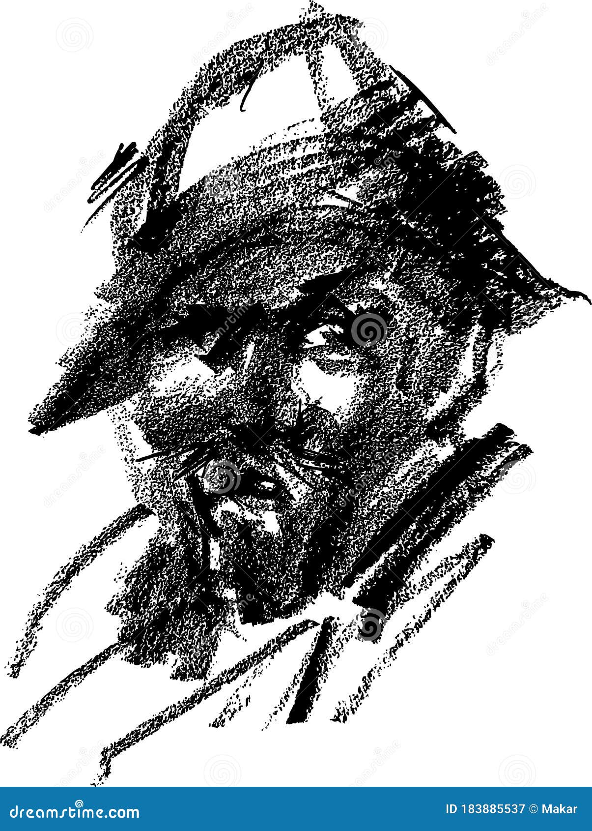 Freehand Drawing of Portrait Bearded Man in Hat Stock Vector ...