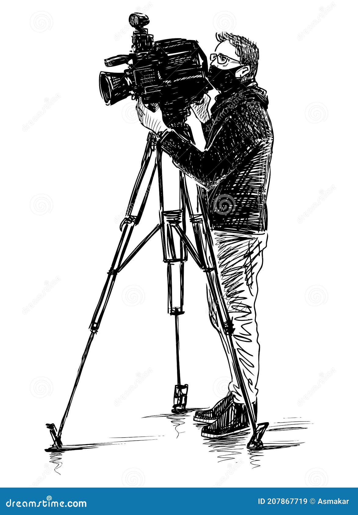 Sketch of Professional Videographer Filming on Camera Stock Vector ...