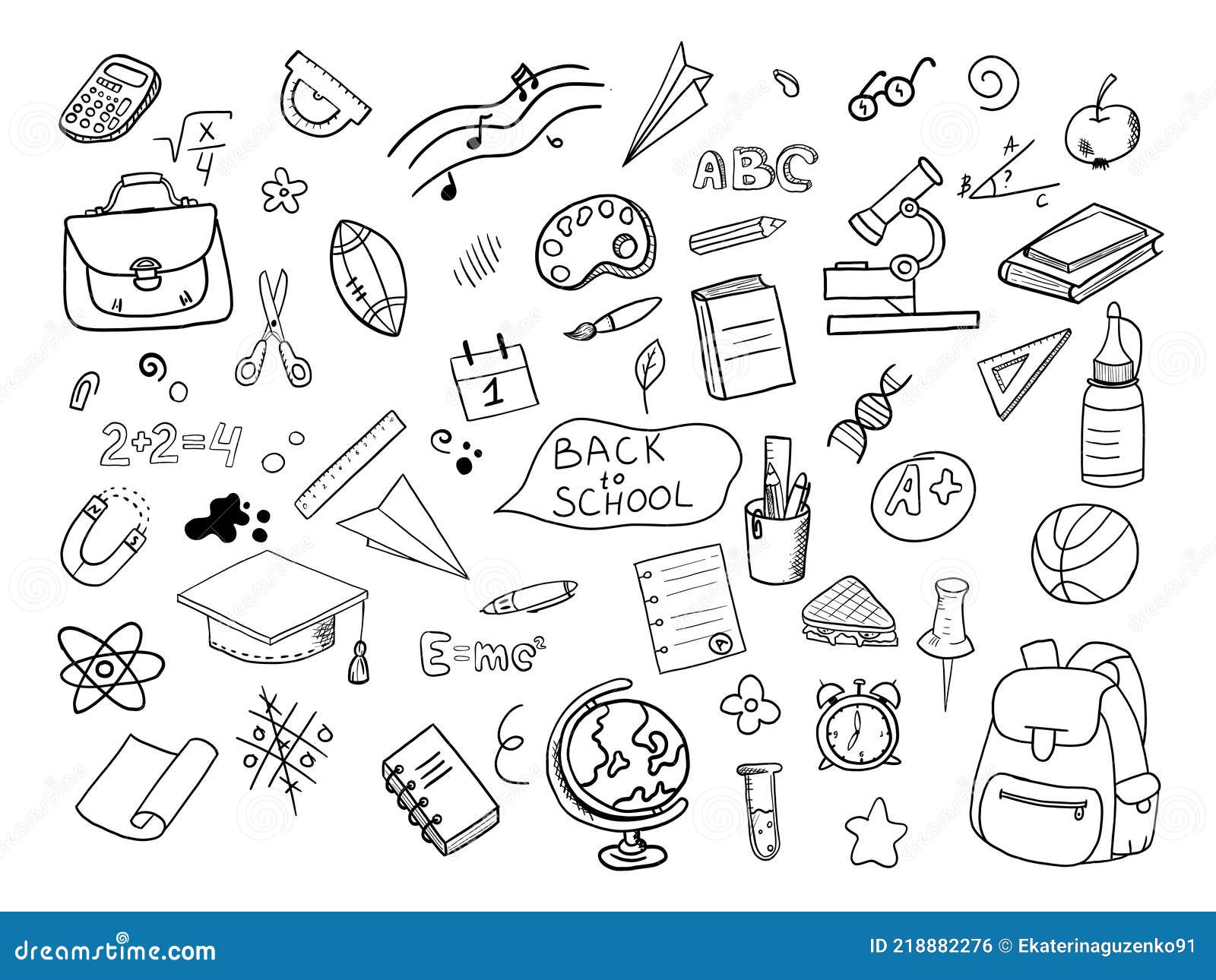 Freehand Drawing School Items . Back To School. Stock Vector ...