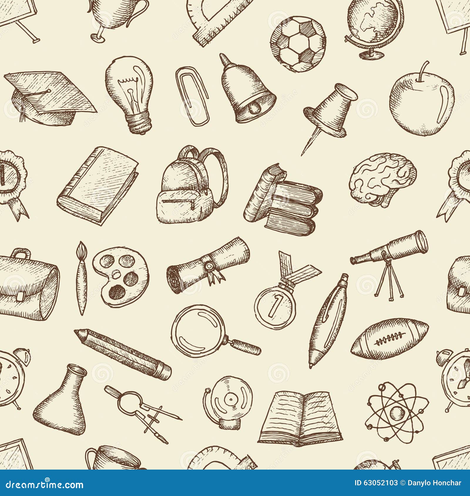 Freehand Drawing School Items. Stock Vector - Illustration of clock ...