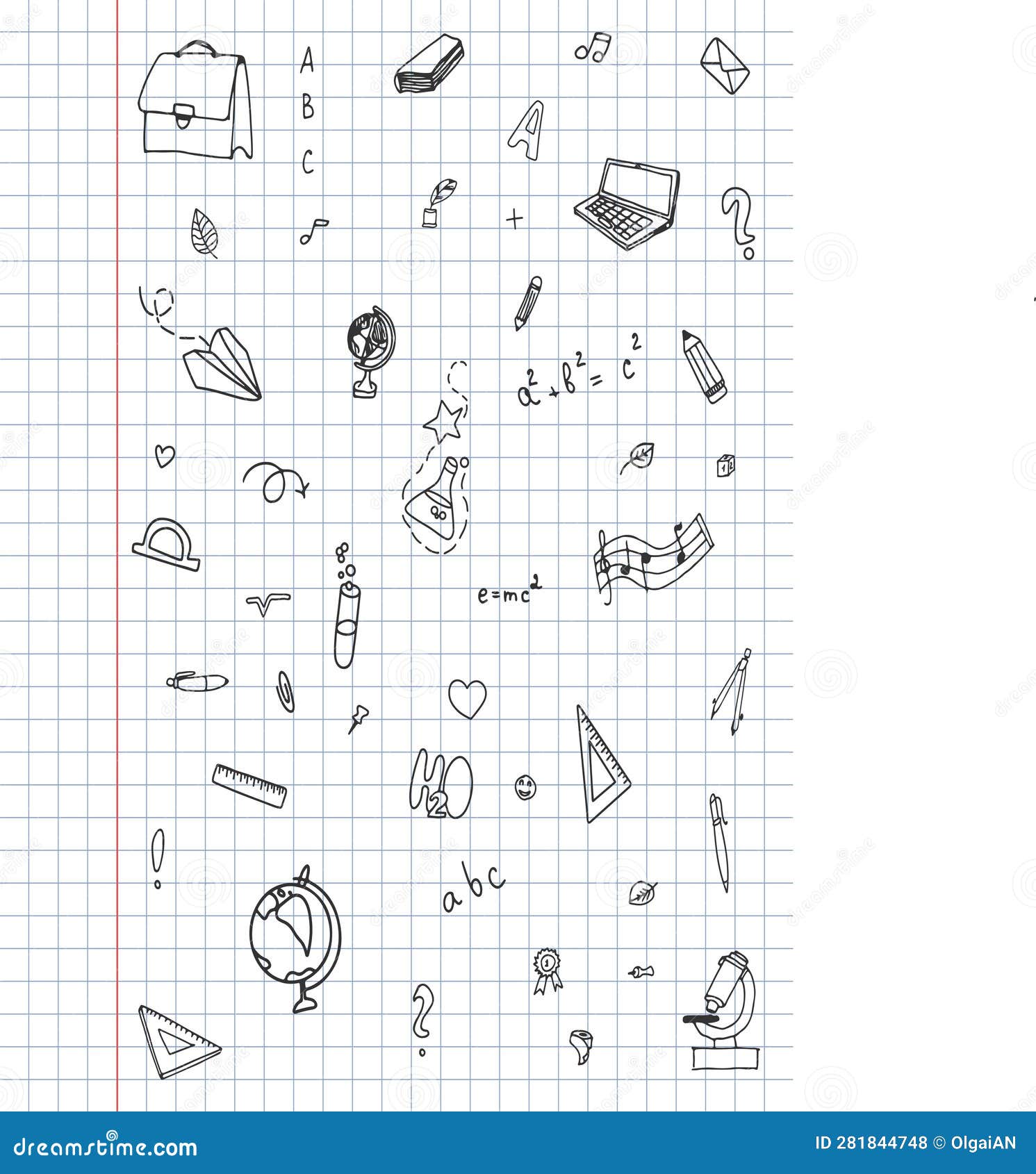 Freehand Drawing School Items on a Sheet of Exercise Book. Back To ...