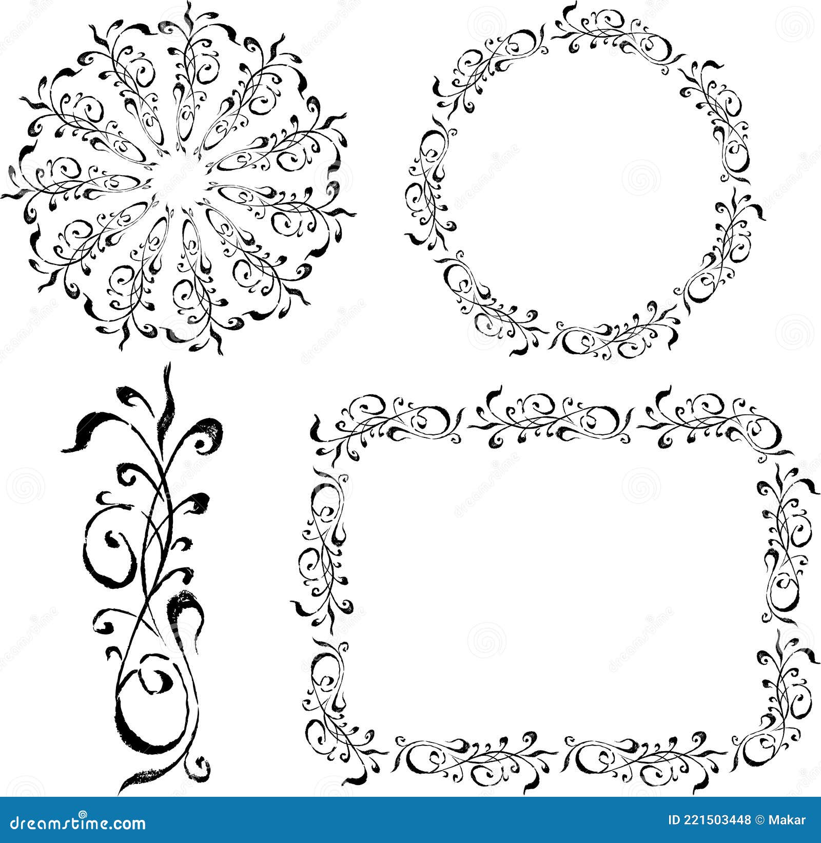 Freehand Drawings of Decorative Floral Vintage Borders and Design ...