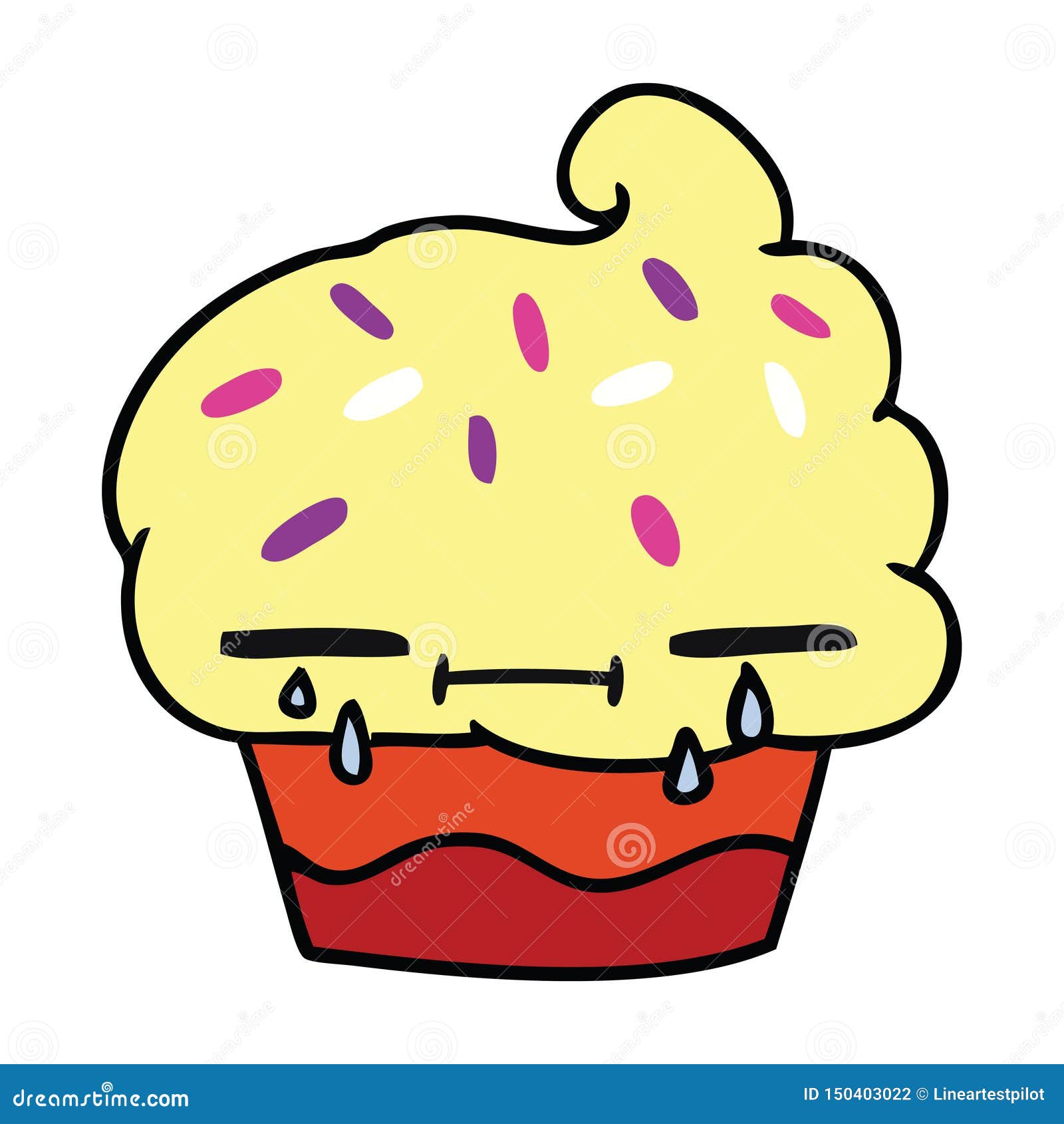 Freehand Drawn Cartoon of a Crying Cupcake Stock Vector - Illustration ...