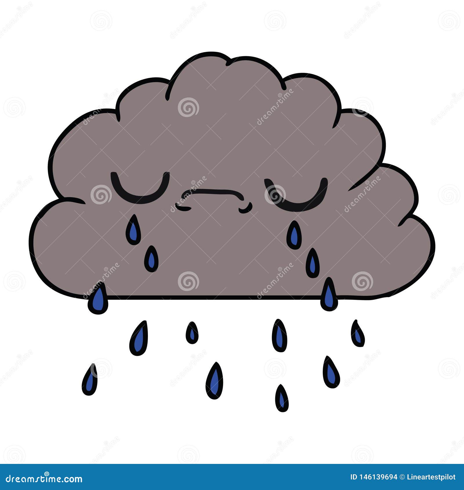 Freehand Drawn Cartoon of Cute Crying Cloud Stock Vector - Illustration ...