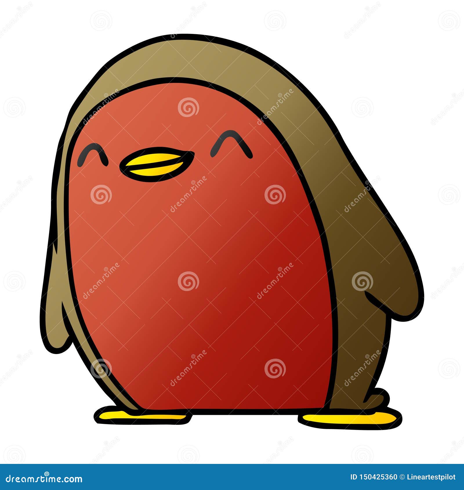 Freehand Drawn Gradient Cartoon Cute Kawaii Red Robin Stock Vector ...