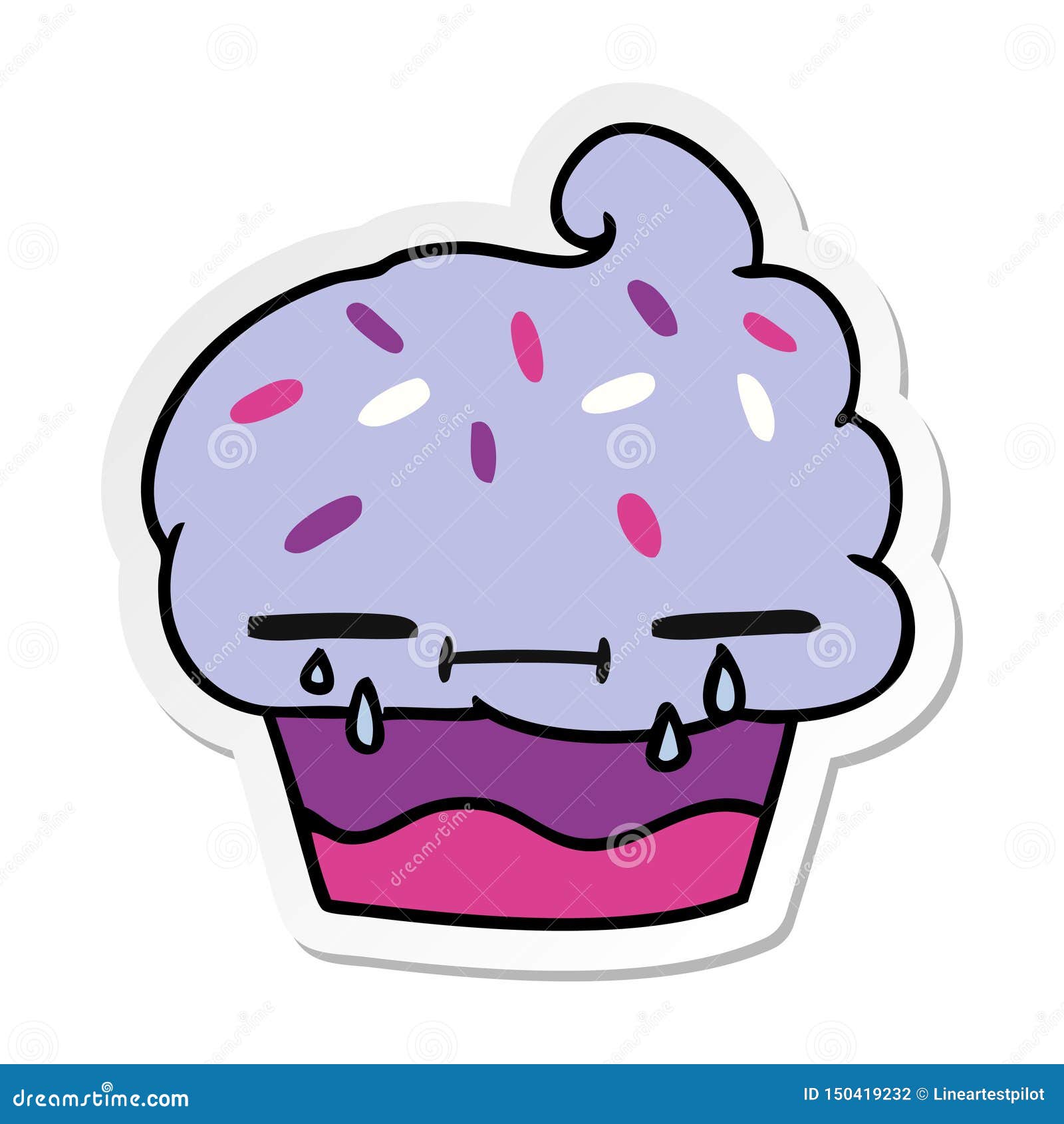Freehand Drawn Sticker Cartoon of a Crying Cupcake Stock Vector ...