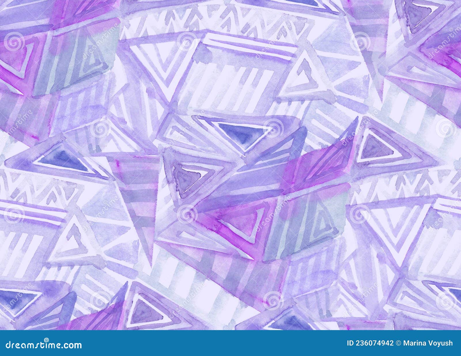 Seamless Pattern with Purple Triangles Hand Drawn in Watercolor Stock ...