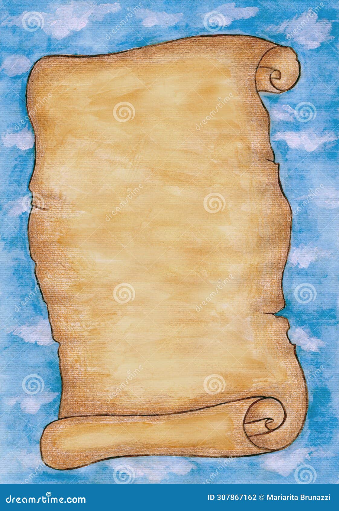 Freehand Painted Parchment with Sky Background Stock Illustration ...