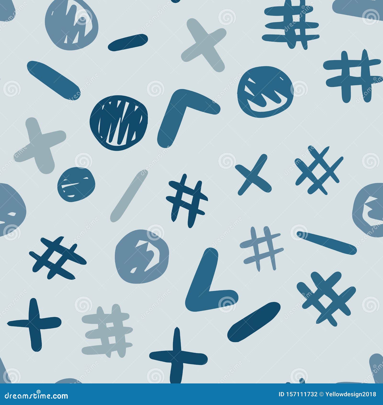 Freehand Shapes Seamless Pattern on Blue Background Stock Illustration ...