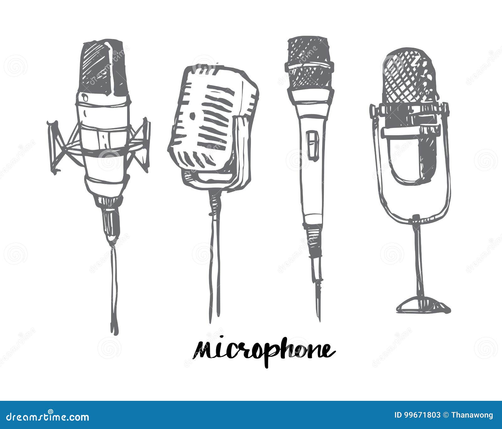 Freehand Simple Drawn Microphones Set, Vector Illustration Design ...