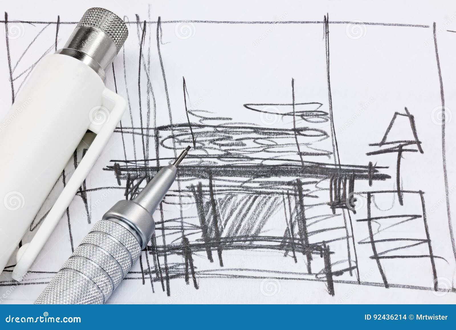 Freehand Sketch of Interior Design with Drawing Tools Macro Stock Photo ...